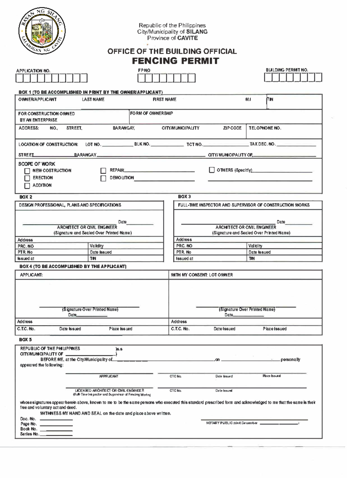 Revised Fencing Permit Application Form - Silang, Cavite - Studocu