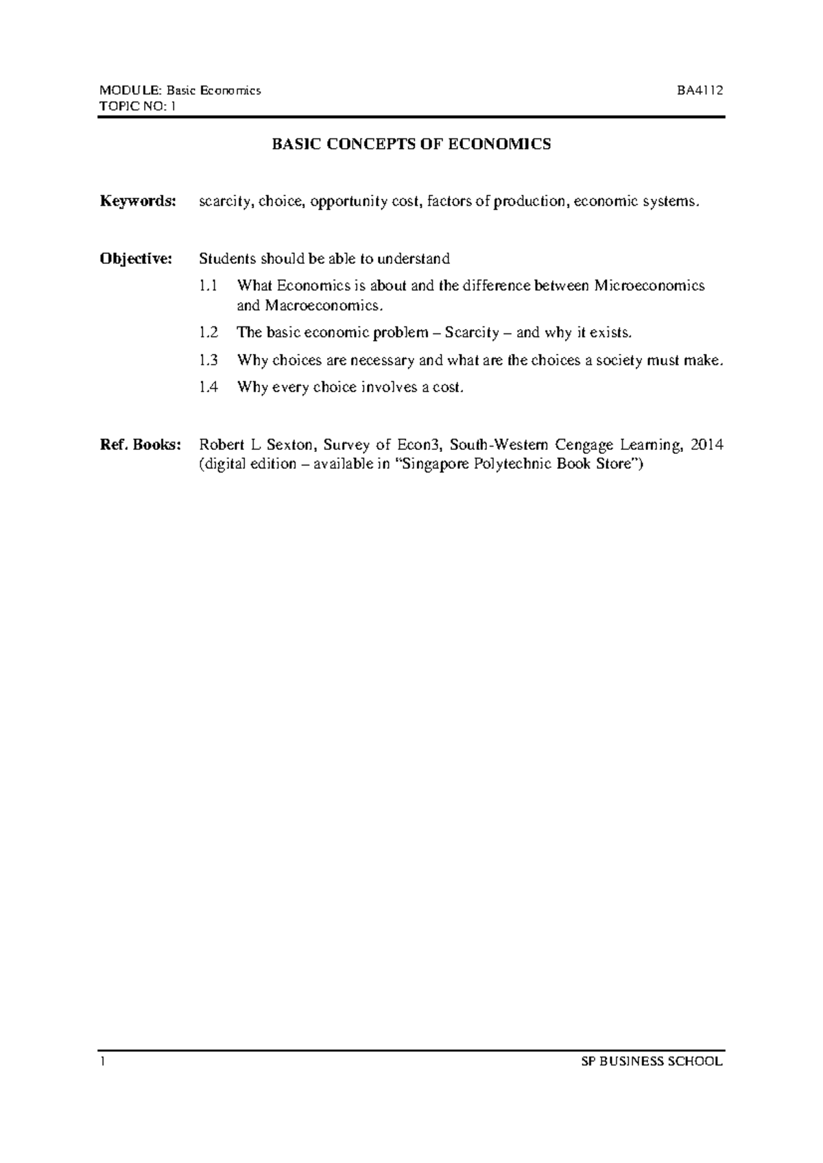 BA4112 Topic 1: Understanding Basic Economic Concepts and Systems - Studocu