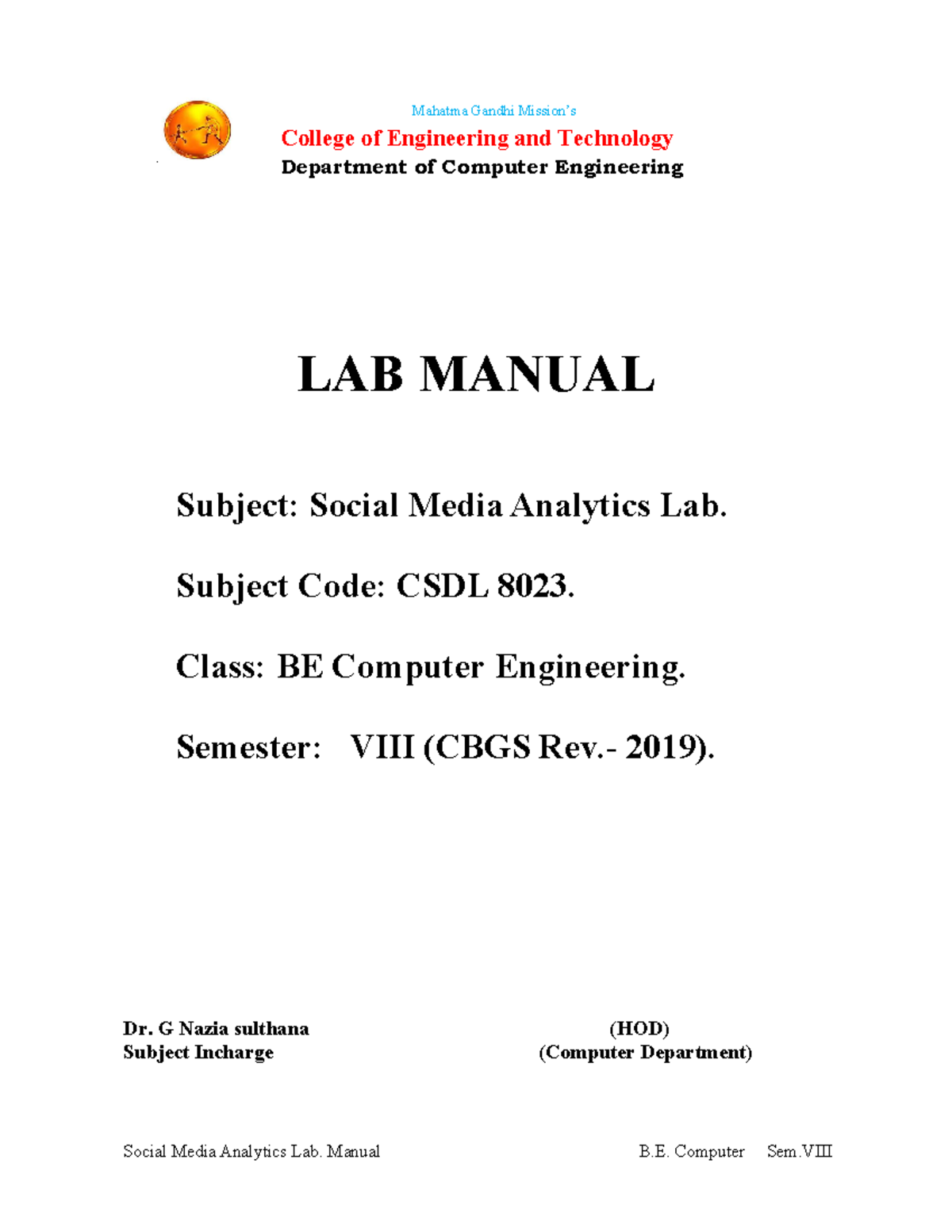 Social Media Analytics Lab Manual (CSDL 8023) for BE Computer Engineering - Studocu