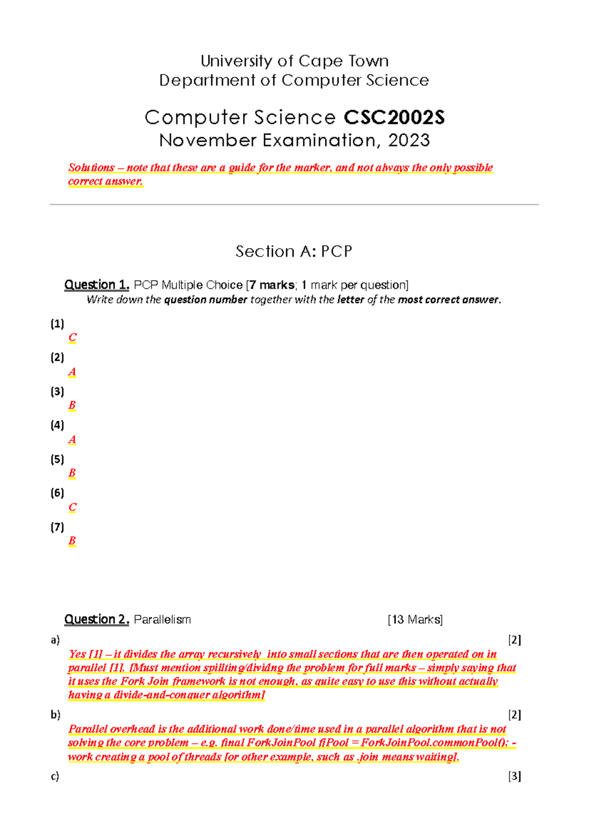 Csc2002 S November Exam 2023 solutions - University of Cape Town ...