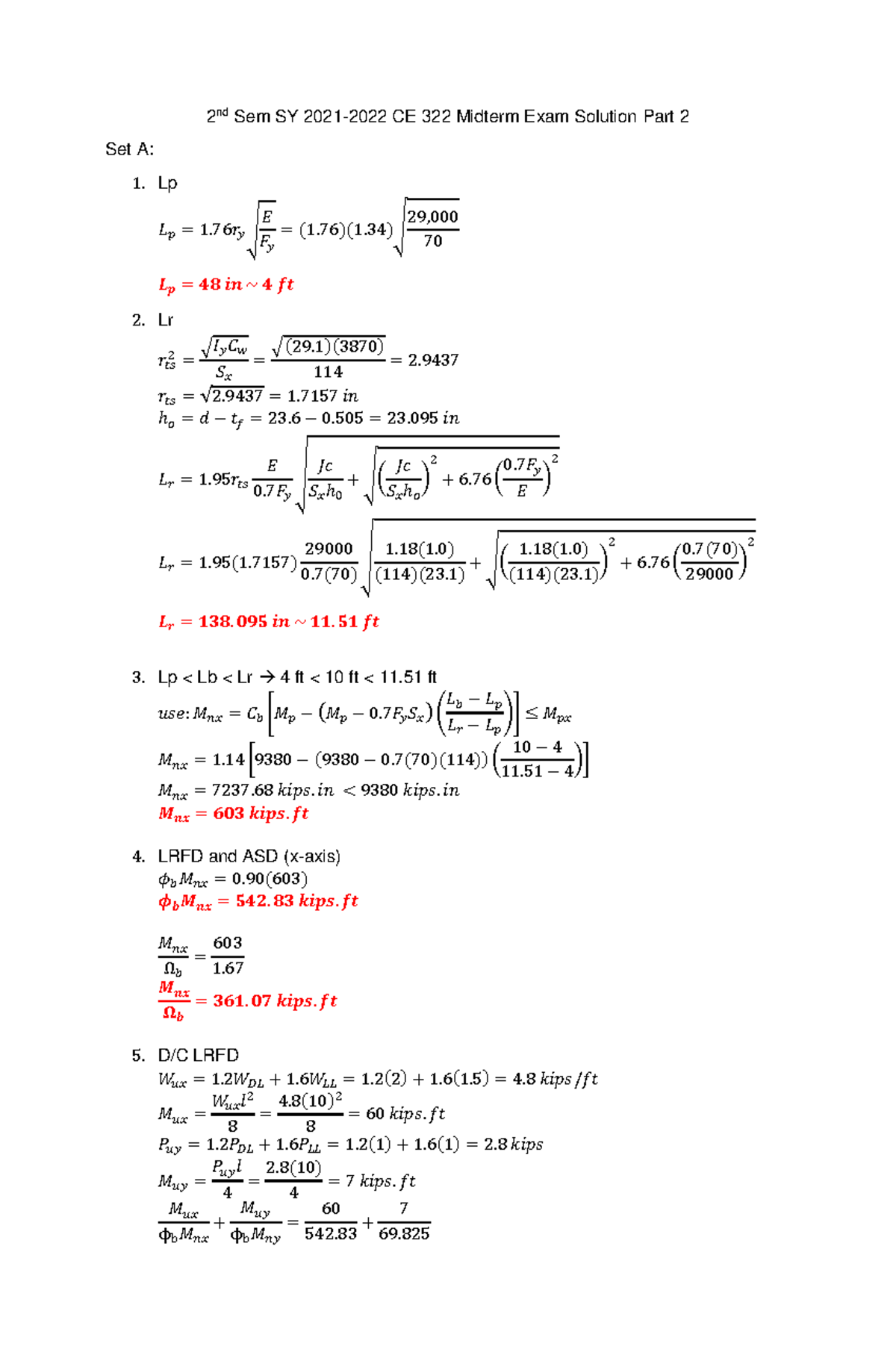 Midterm Exam s2 2021 2022 CE 322 Solutions Part 2 - 2 nd Sem SY 2021 ...