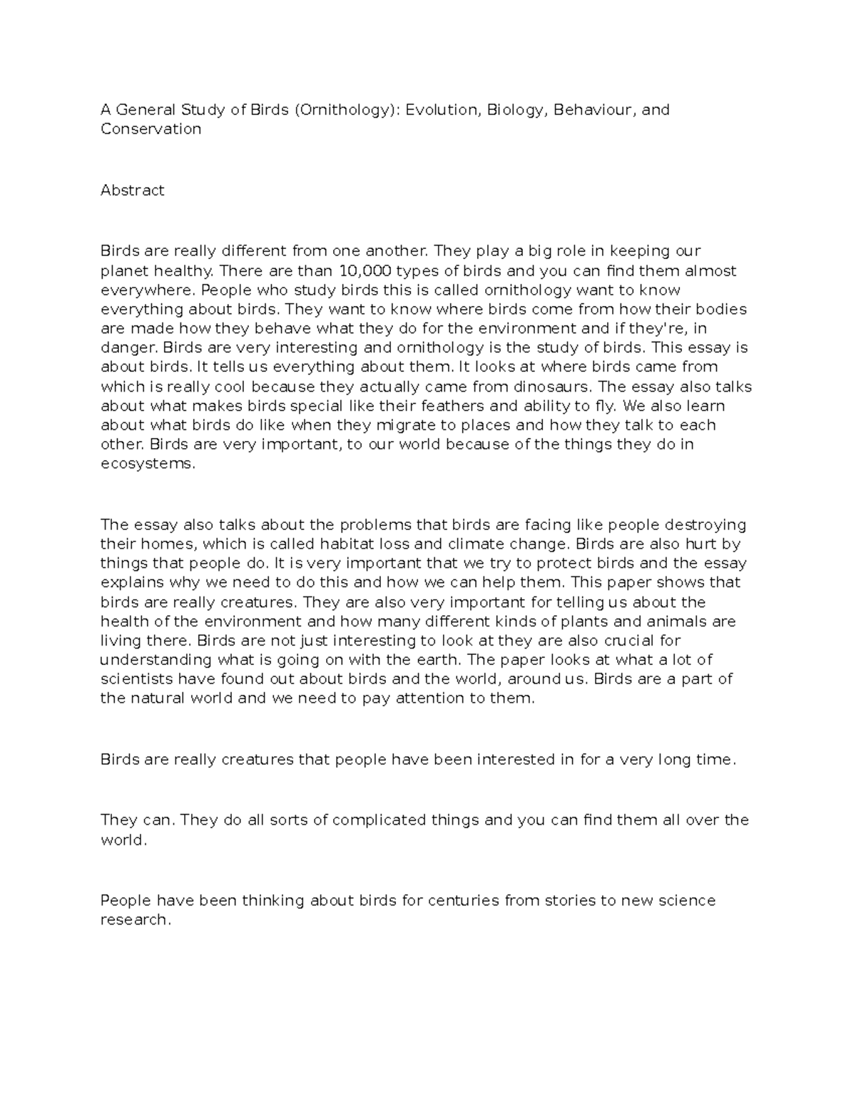 Ornithology 101: Evolution, Behavior, and Conservation of Birds - Studocu