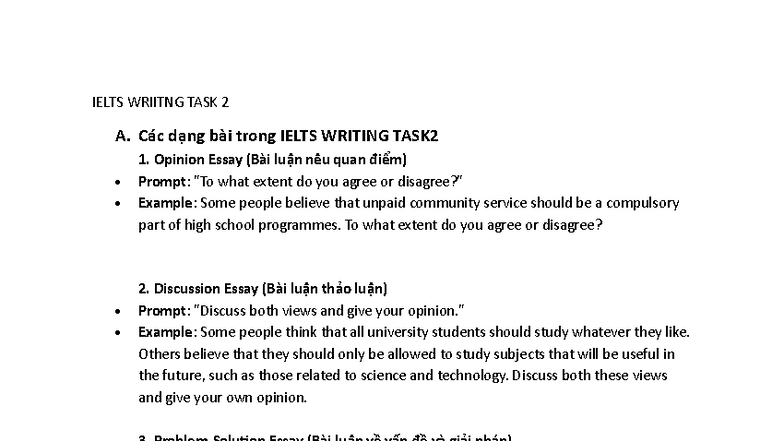 IELTS WRITING TASK 2: Types and Structures of Essays - Studocu