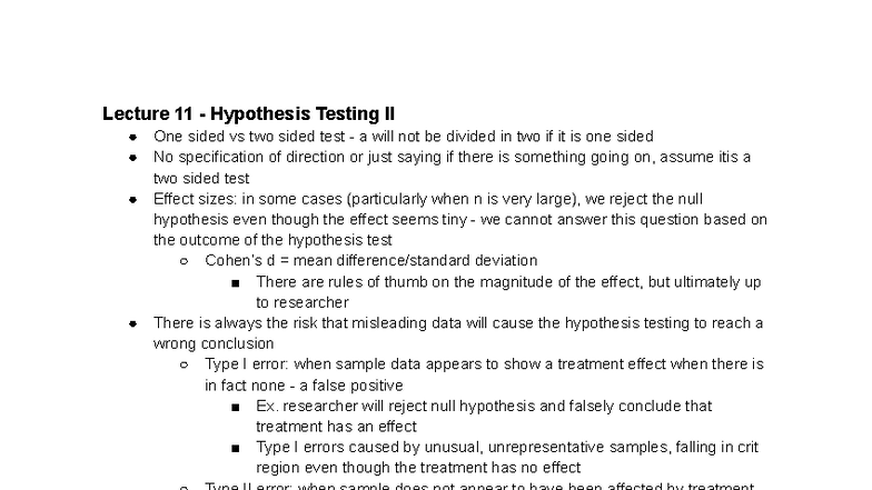 Psych 204 - Midterm 1: Hypothesis Testing and T-Tests Overview - Studocu