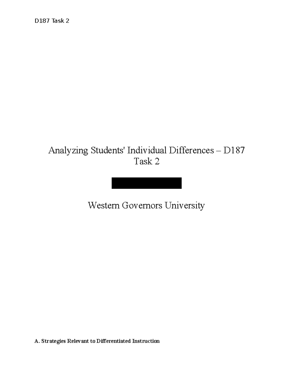 D187 Task 2 - Analyzing Individual Differences in Learning Styles - Studocu
