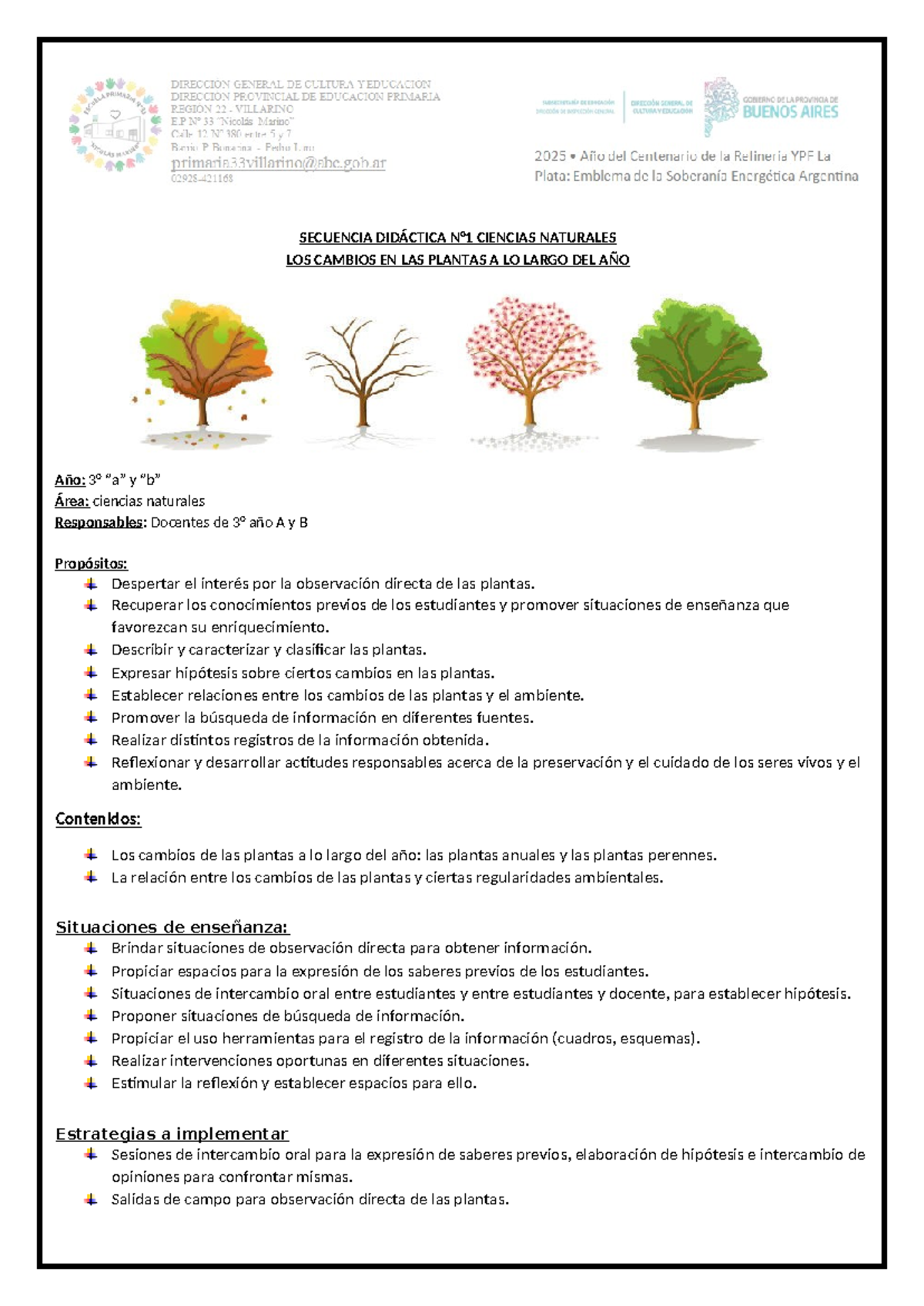 Ciencias Naturales: Cambios en las Plantas - 3° Año (2025) Correcciones ...