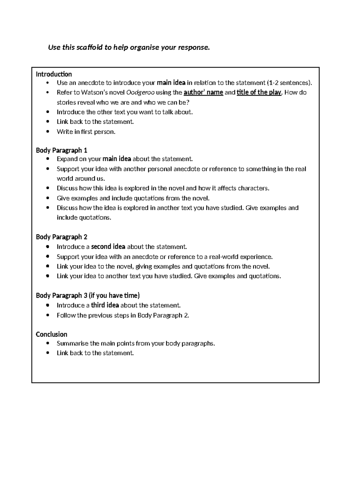 ENG101 Essay Notes: Discursive Text Scaffold for Oodgeroo Analysis ...
