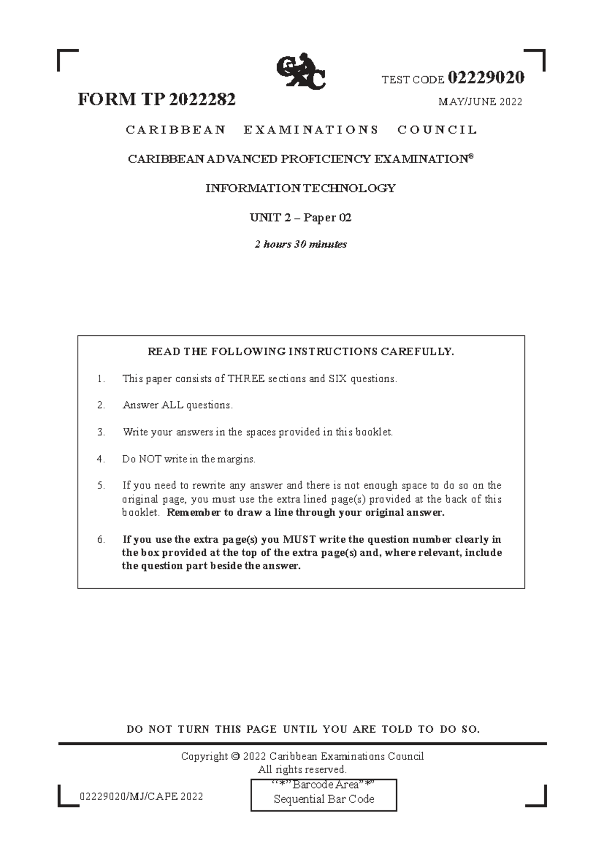 CAPE IT Unit 2 Paper 02 Exam 2022: Information Management & IT Tools ...