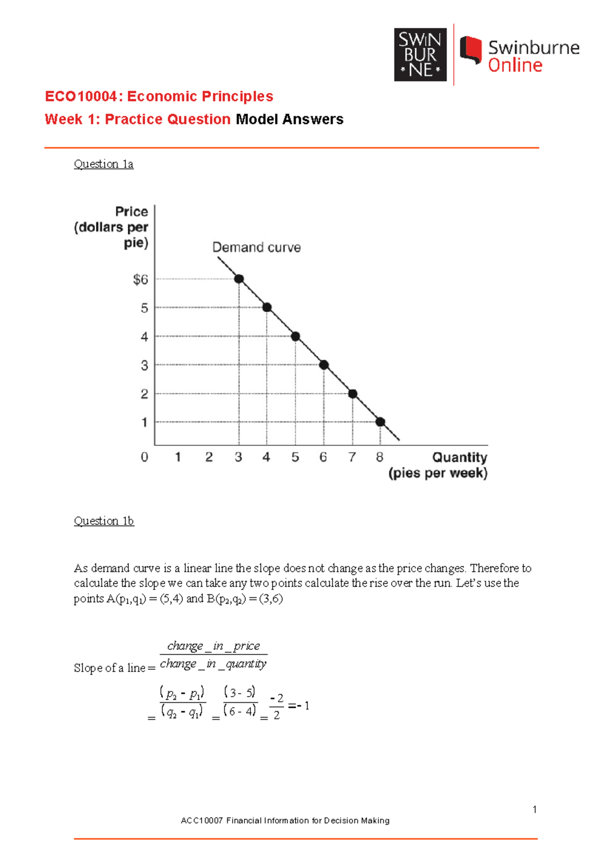 ECO10004 practice questions model answers week1 - ECO10004: Economic ...