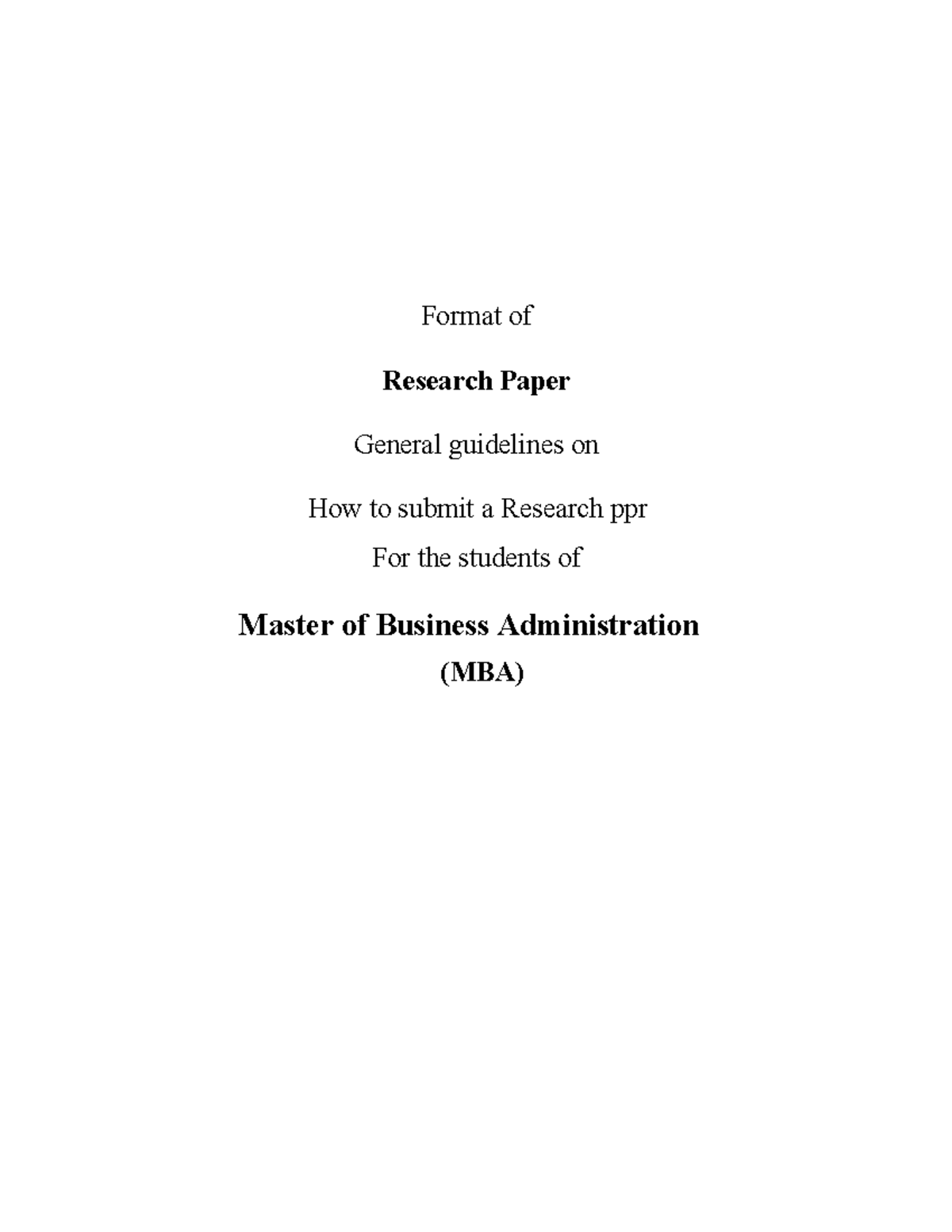 Research Paper Submission Template for MBA Students - Studocu