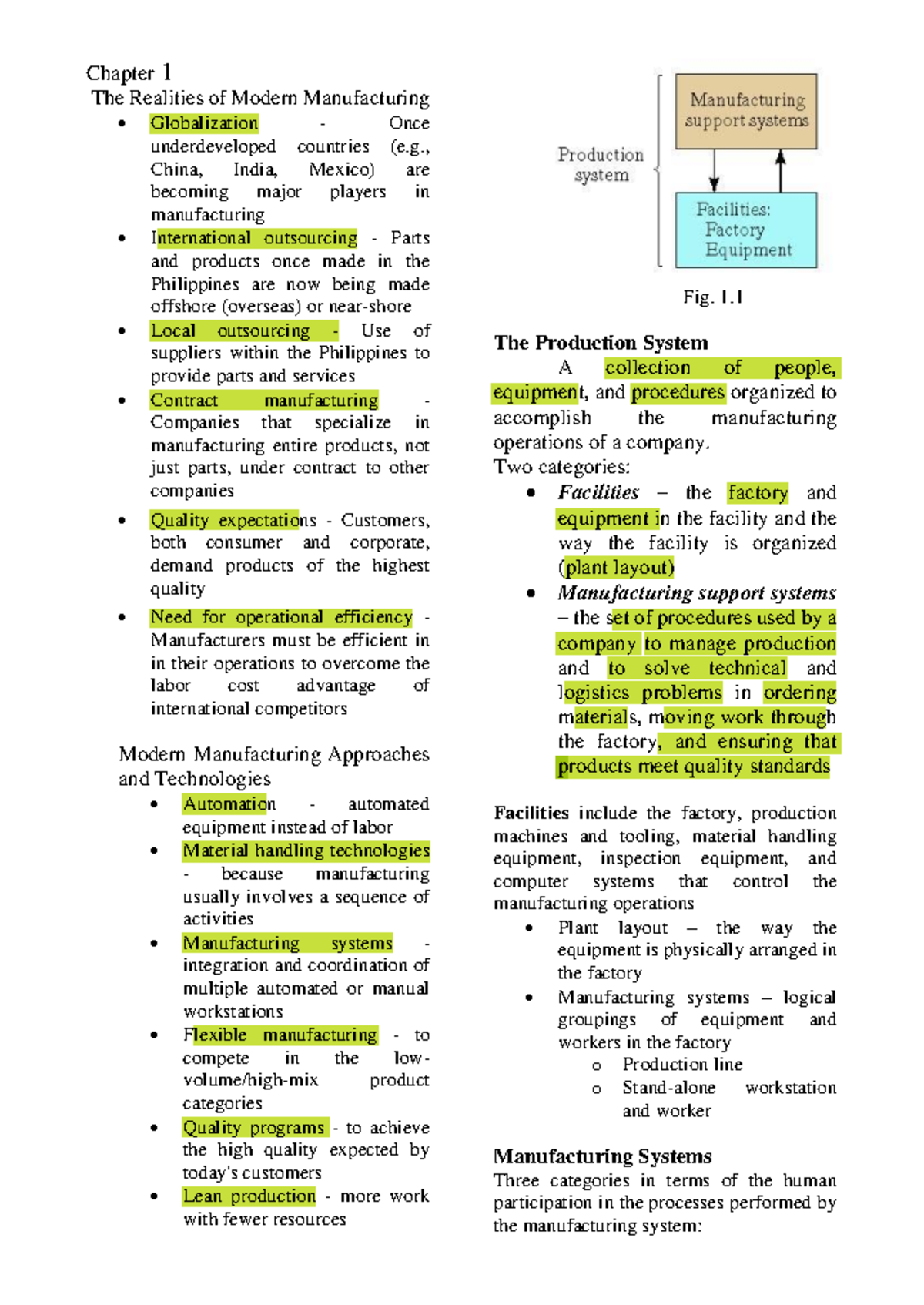 Elective-1 Midterm Notes: Modern Manufacturing & Globalization - Studocu