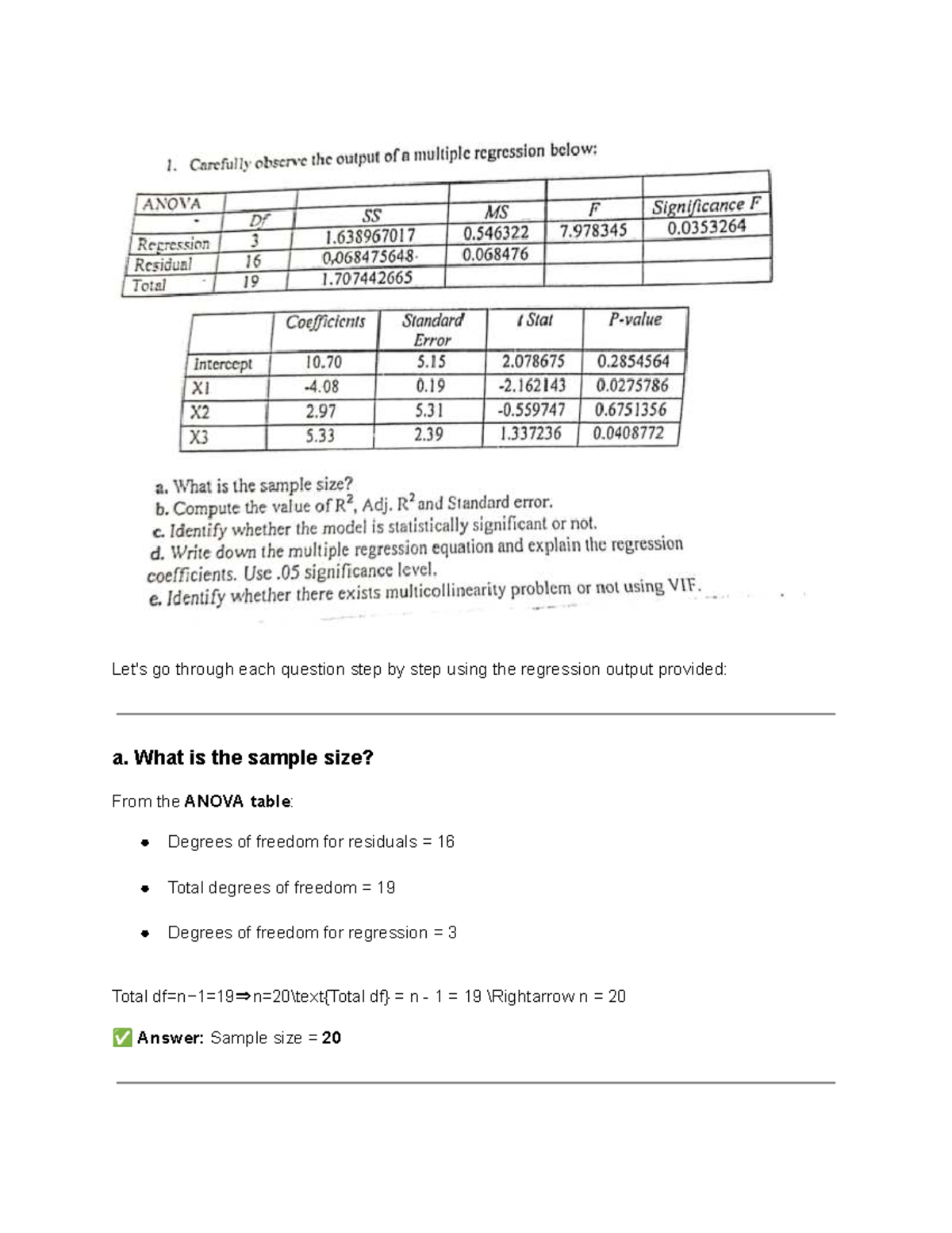 Multiple Regression Analysis: Sample Size, R², and VIF Insights - Studocu