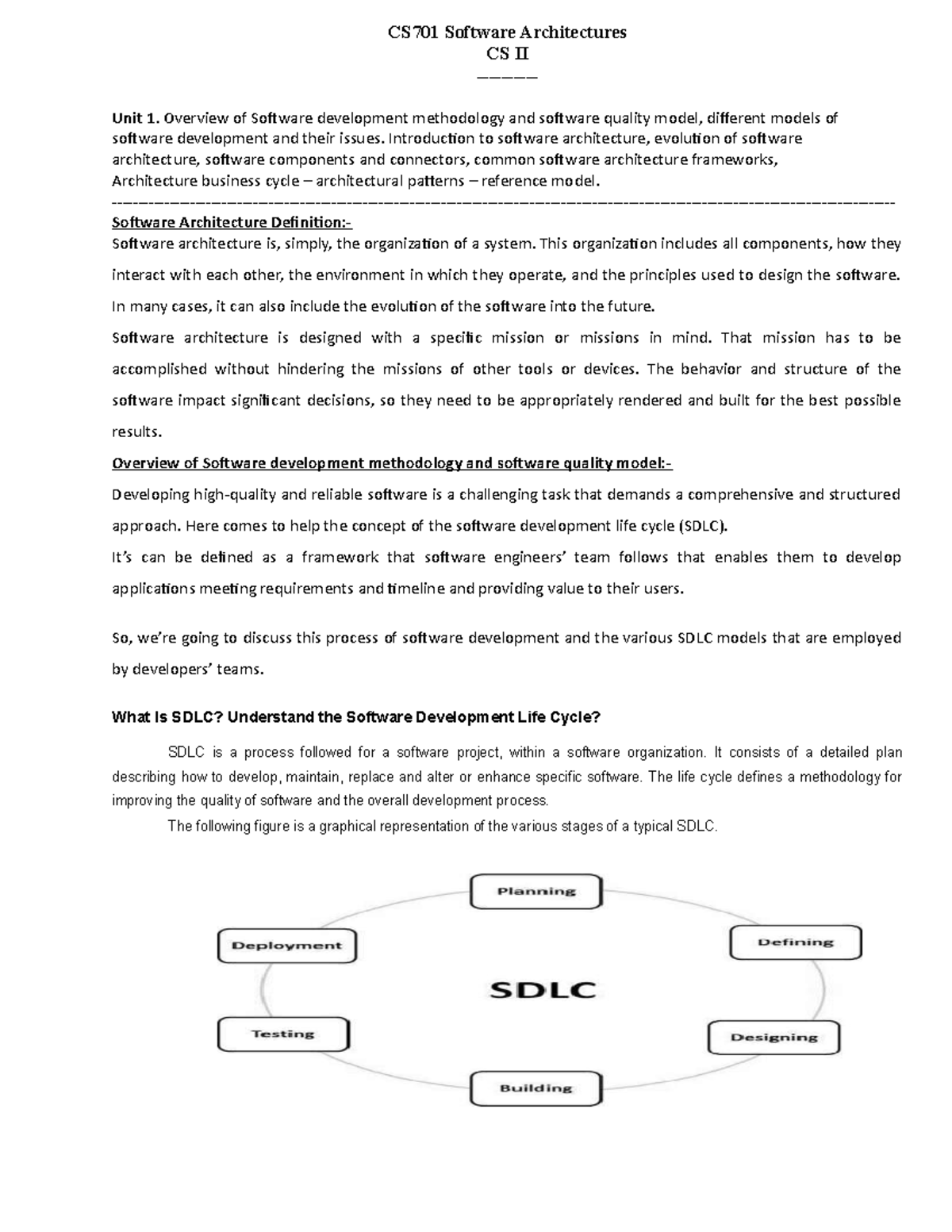 Unit 1 CS701 Software Architectures CSII New - CS II - Unit 1. Overview ...