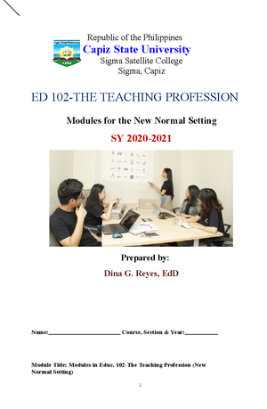 Module 13-PPST - FOR TEACHERS - ####### MODULE 13 1 Ensure the positive ...