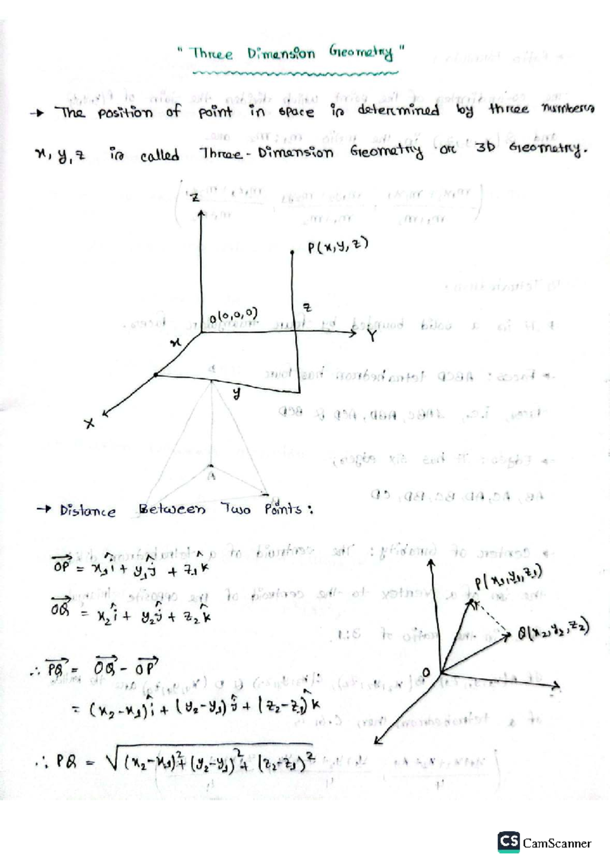 3D Geometry Notes: Understanding Dimensions and Direction Ratios (MATH ...