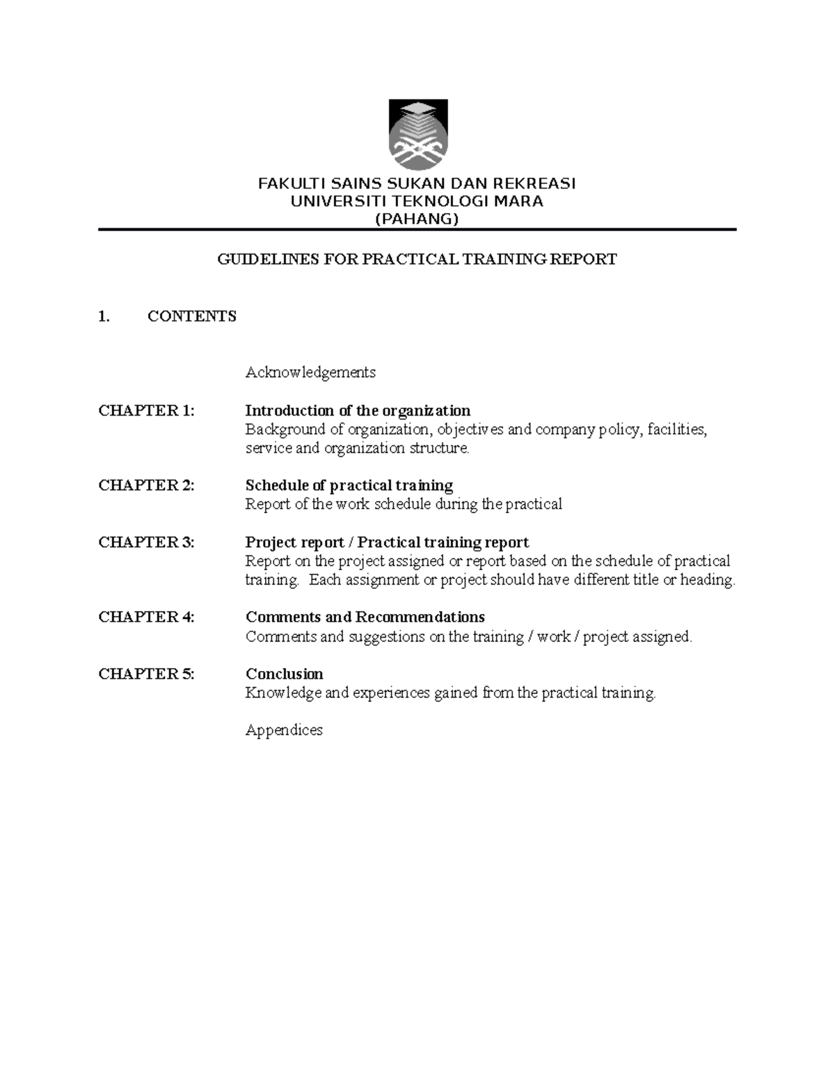 Guidelines for Practical Training Report (SPM 101) at UiTM - Studocu