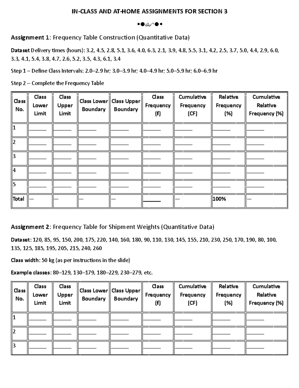 Eng Prob And Stat (Lecture 3) In-Class & Home Assignments - Studocu