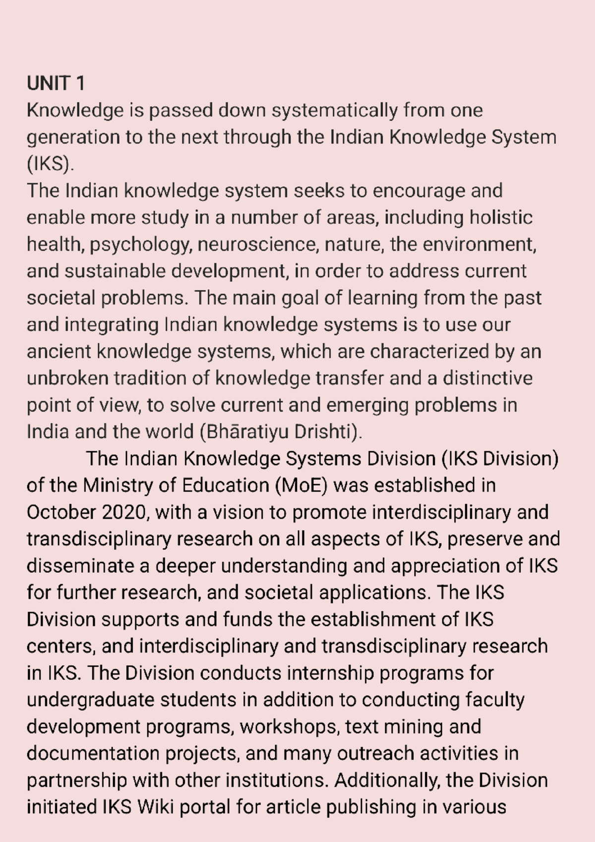 IKS 1 - Comprehensive Insights into Indian Knowledge Systems - Studocu