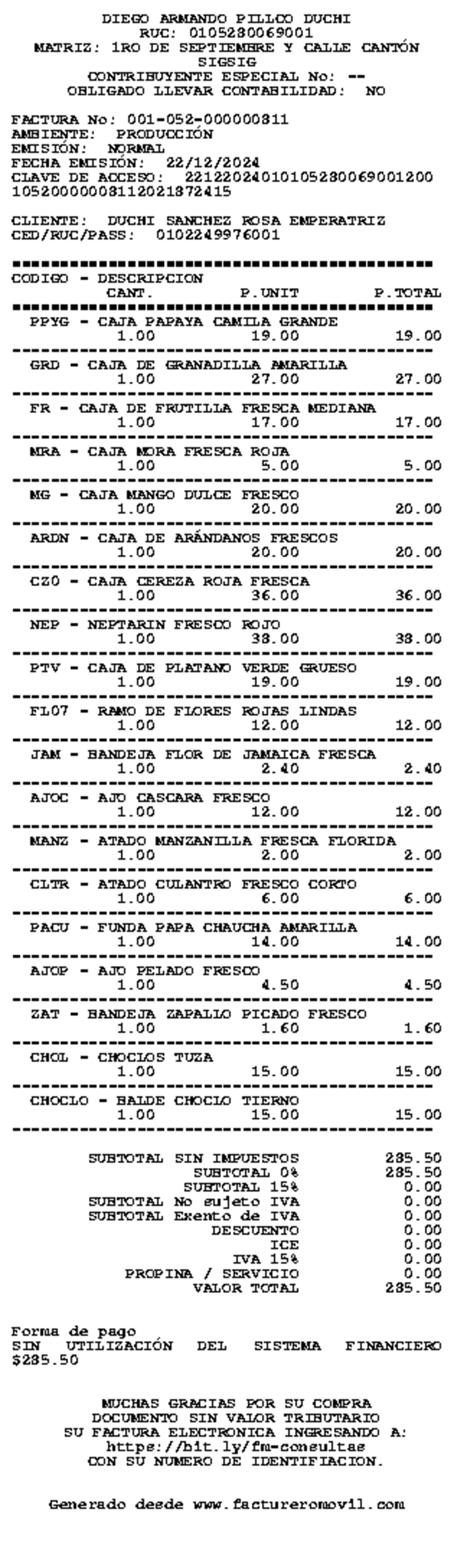FA 001 052 000000811 - apuntes - DIEGO ARMANDO PILLCO DUCHI Matriz: 1ro ...