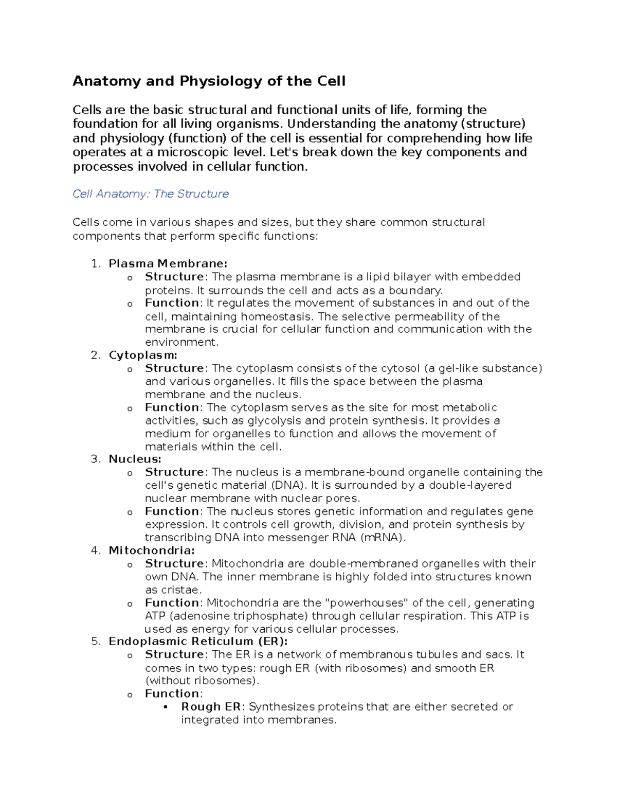 Anatomy and Physiology of the Cell - Understanding the anatomy ...