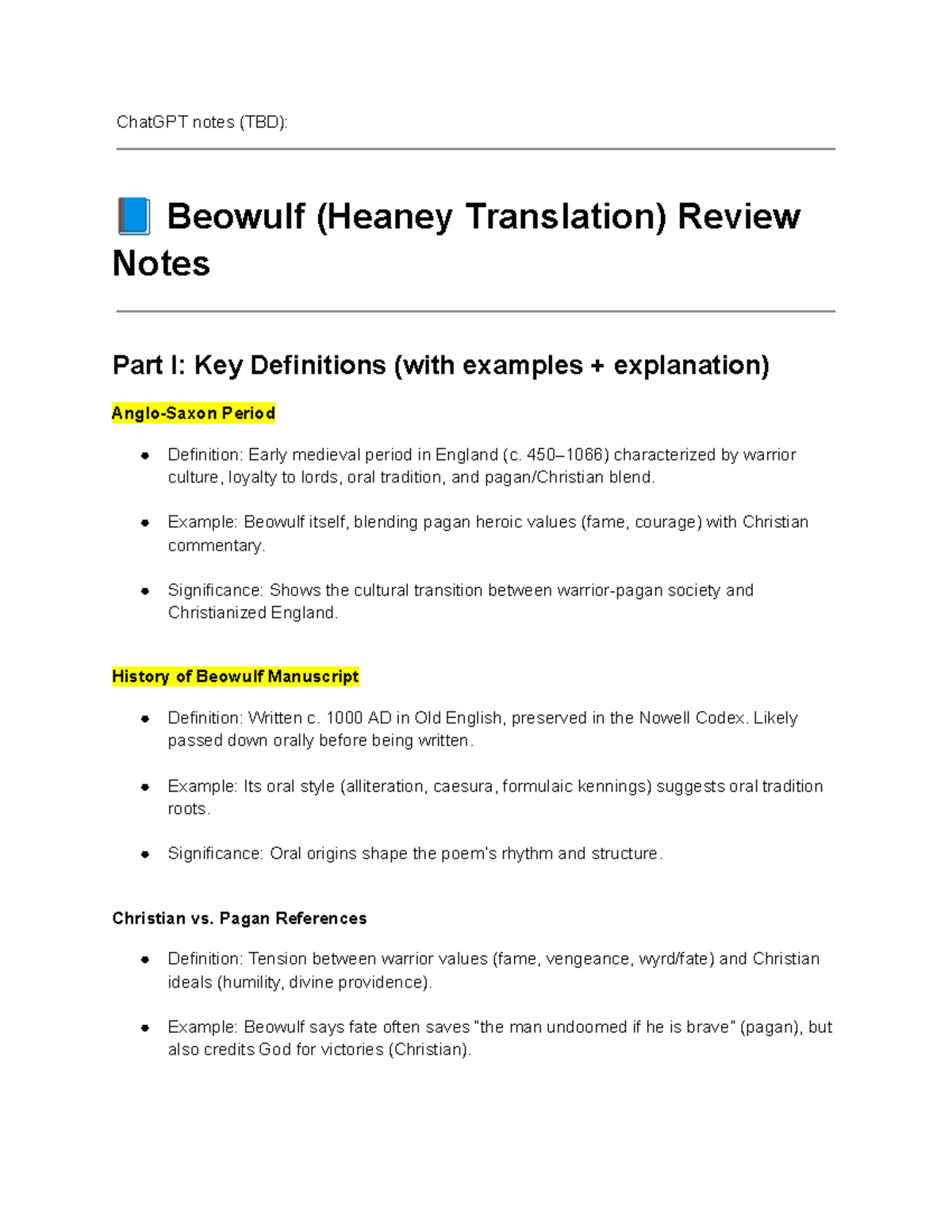 Beowulf (ENG 101): Themes & Analysis - Key Concepts Overview - Studocu