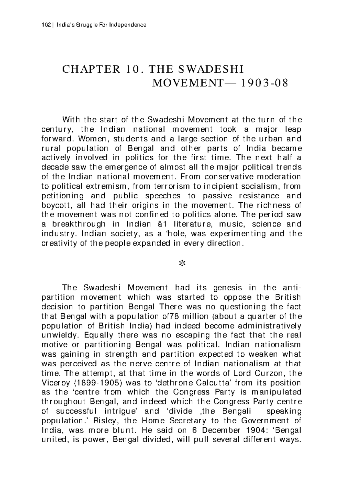 102 Struggle for Independence: Chapter 10 - The Swadeshi Movement - Studocu