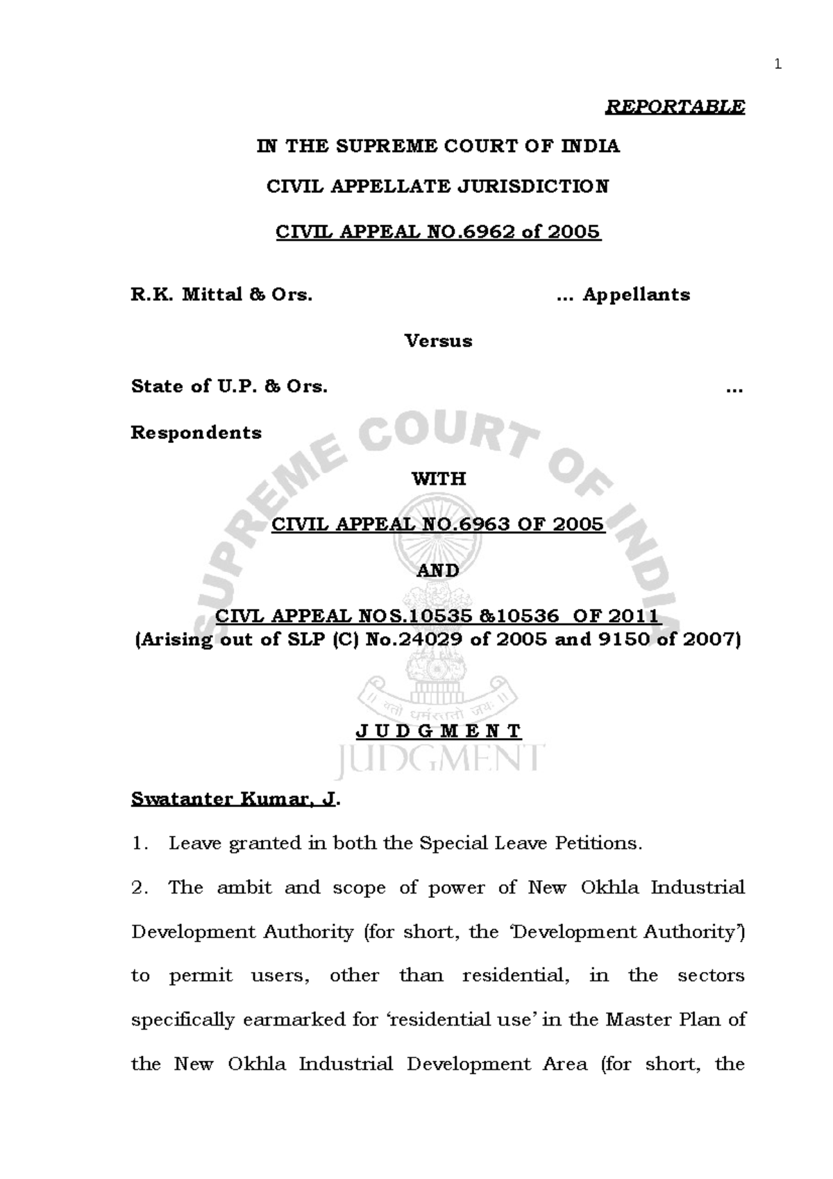 Civil Appeal No. 6962 of 2005: Judgment on Land Use Violations - Studocu