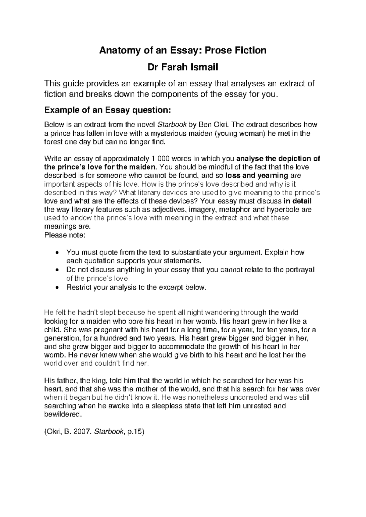 Anatomy of an Essay Analysing an Extract from Fiction Prose - Anatomy ...