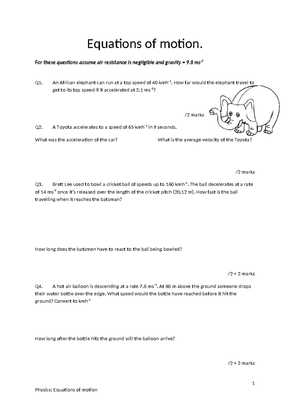 Physics: Equations of Motion Questions (Final Exam) - Studocu