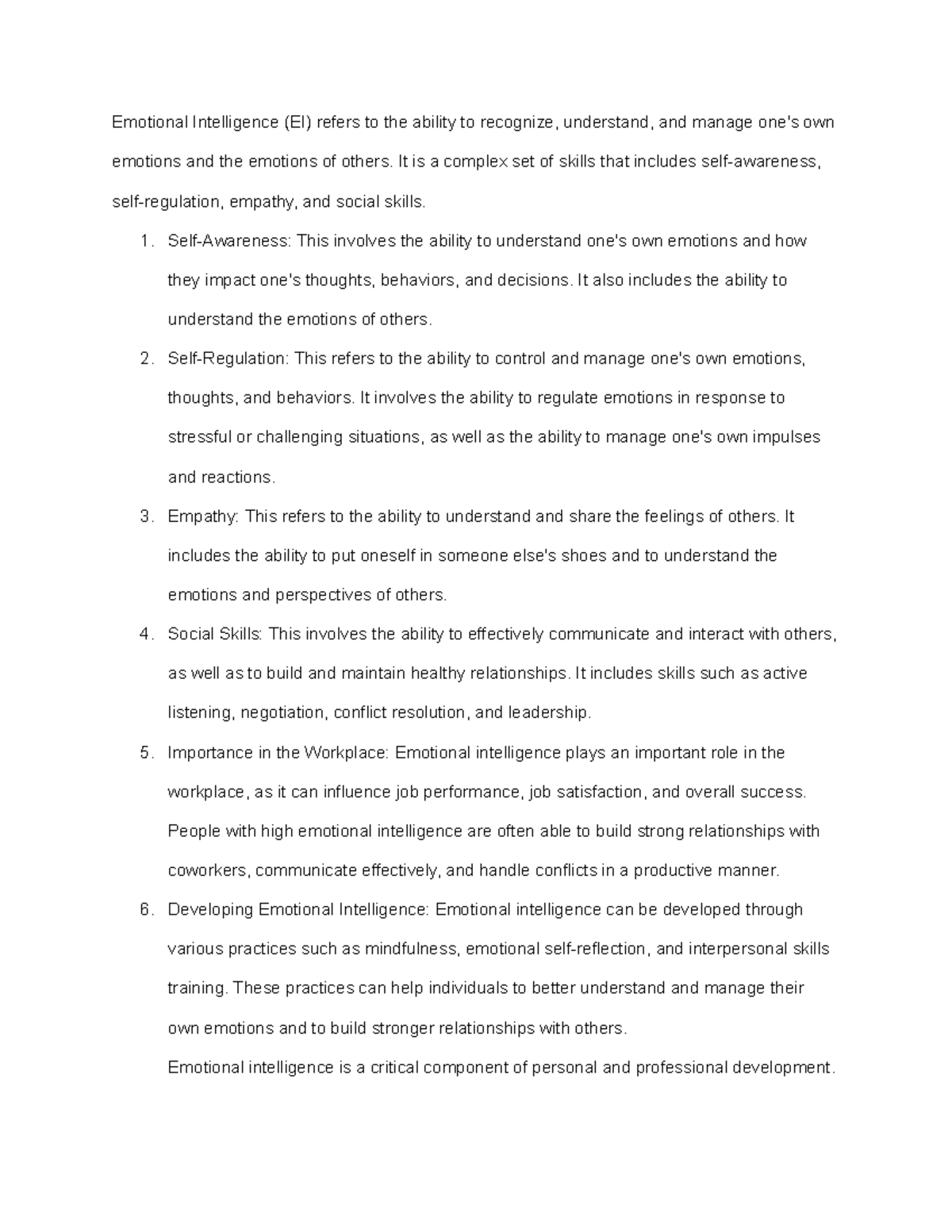 Emotional Intelligence notes 1 - Emotional Intelligence (EI) refers to ...