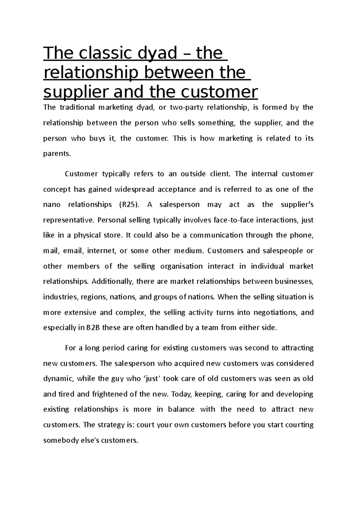 The classic dyad – the relationship between the supplier and the ...