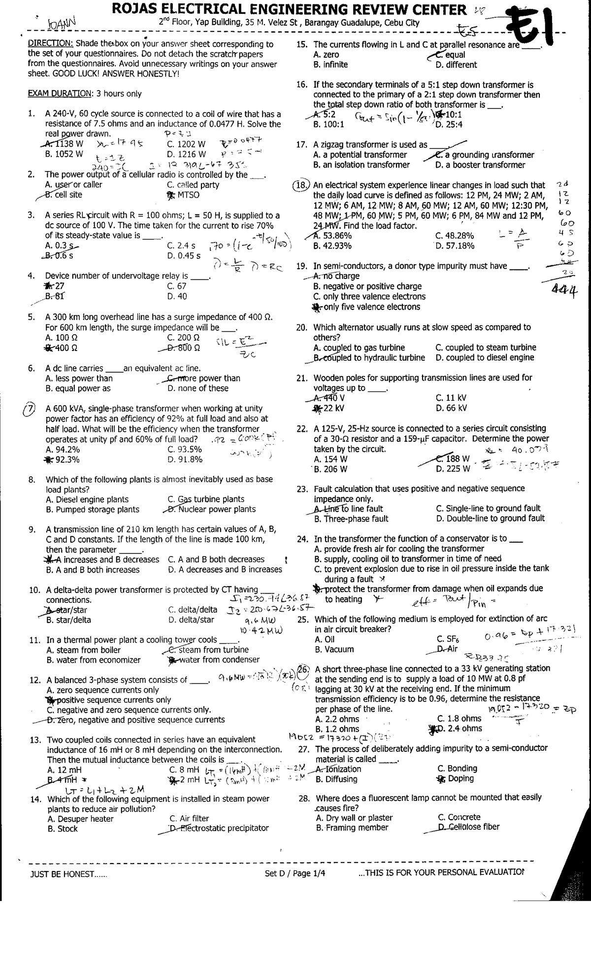 "64376 Electrical Engineering Review Center - Set D Guide" - Studocu