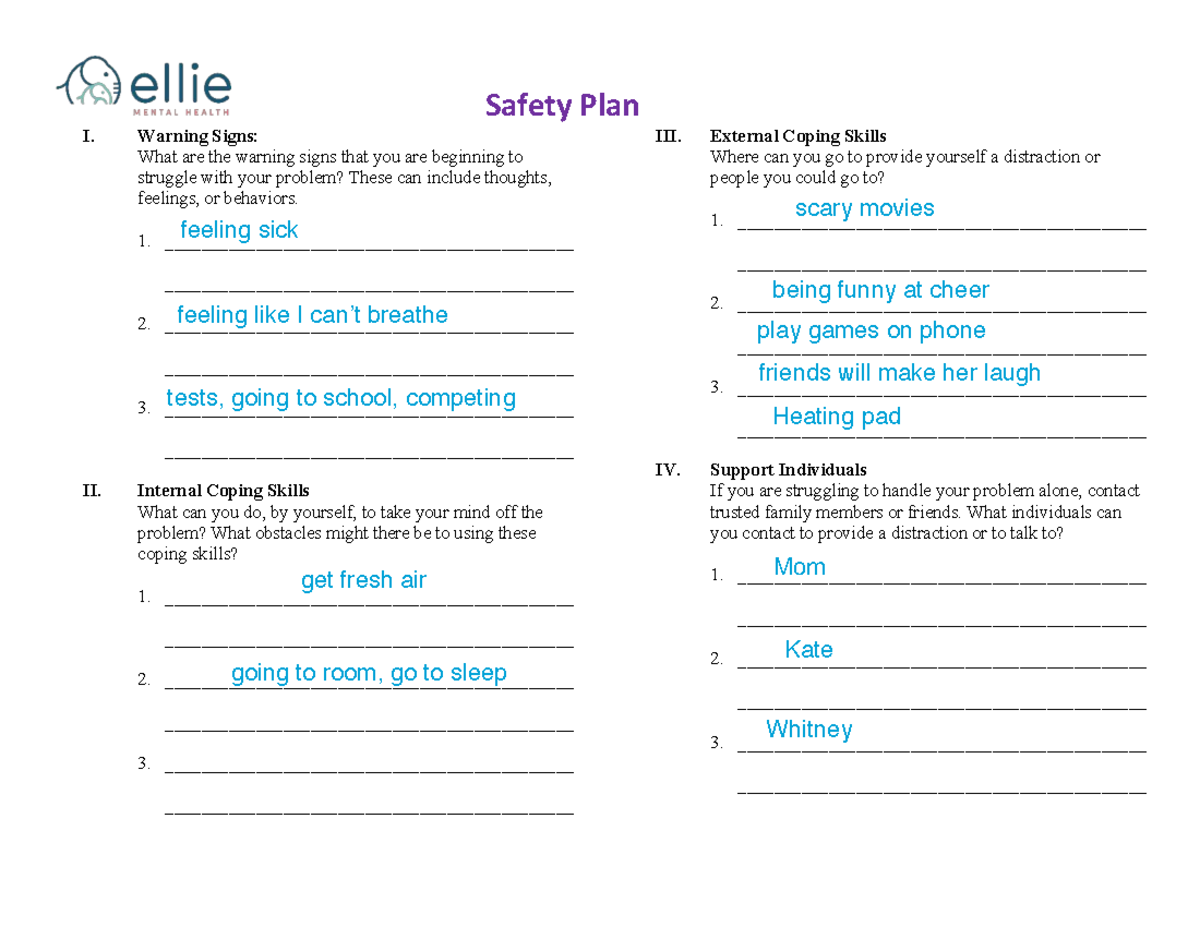 Safety Planning: Recognizing Warning Signs and Coping Skills - Studocu