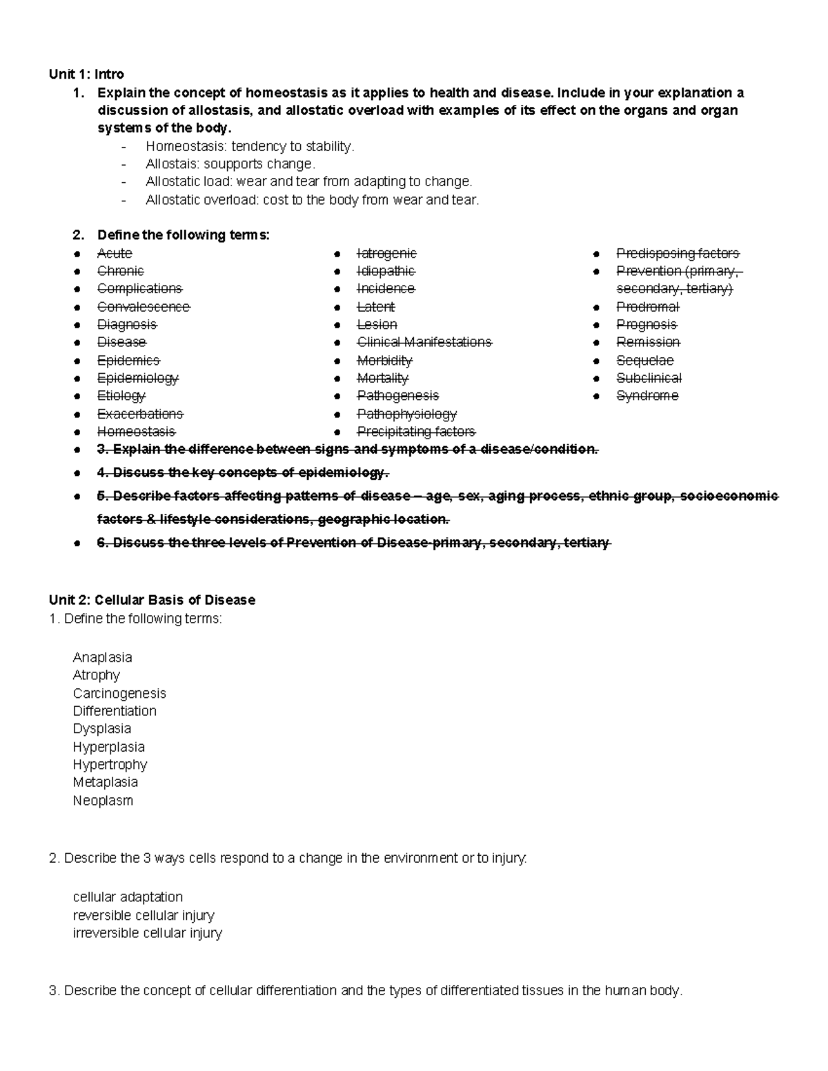 Pathophysiology Notes (Patho 101) - Midterm Study Guide - Studocu