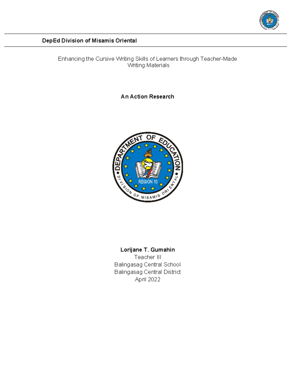 582654939 Action Research: Enhancing Cursive Writing Skills for ...