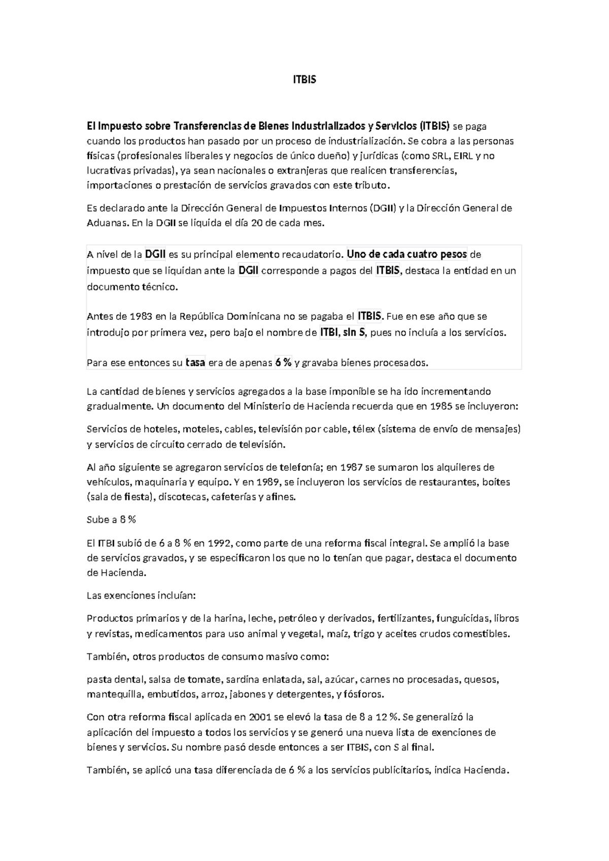 ITBIS: Impuesto sobre Transferencias de Bienes y Servicios en RD - Studocu