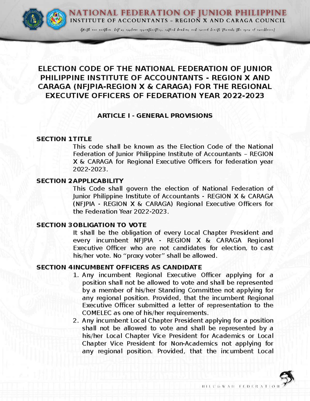 Election CODE - Nfjpia - Region X & Caraga - ELECTION CODE OF THE ...