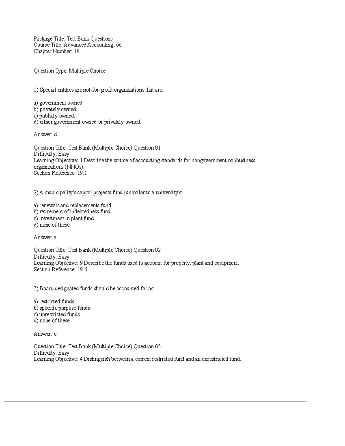 Advanced Accounting 6e Test Bank: Chapter 19 Multiple Choice Questions ...