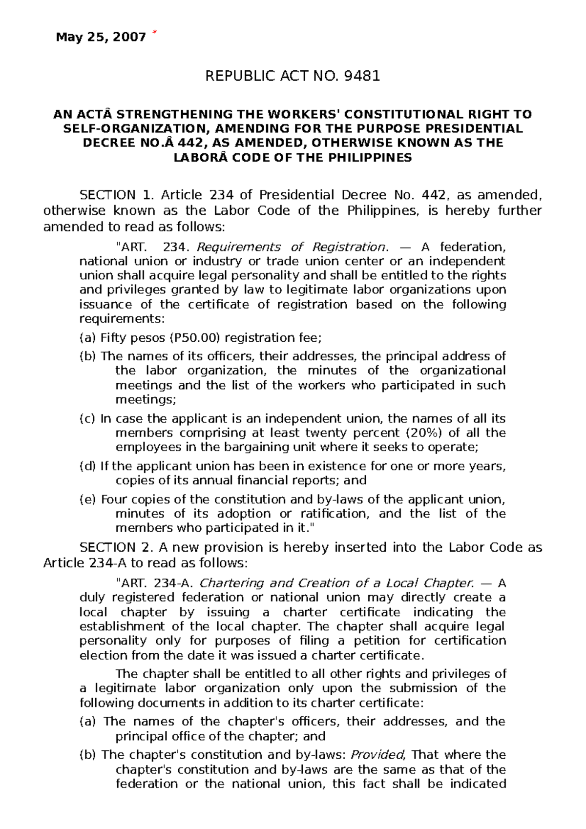 RA 9481: Amendments to the Labor Code on Workers' Self-Organization ...