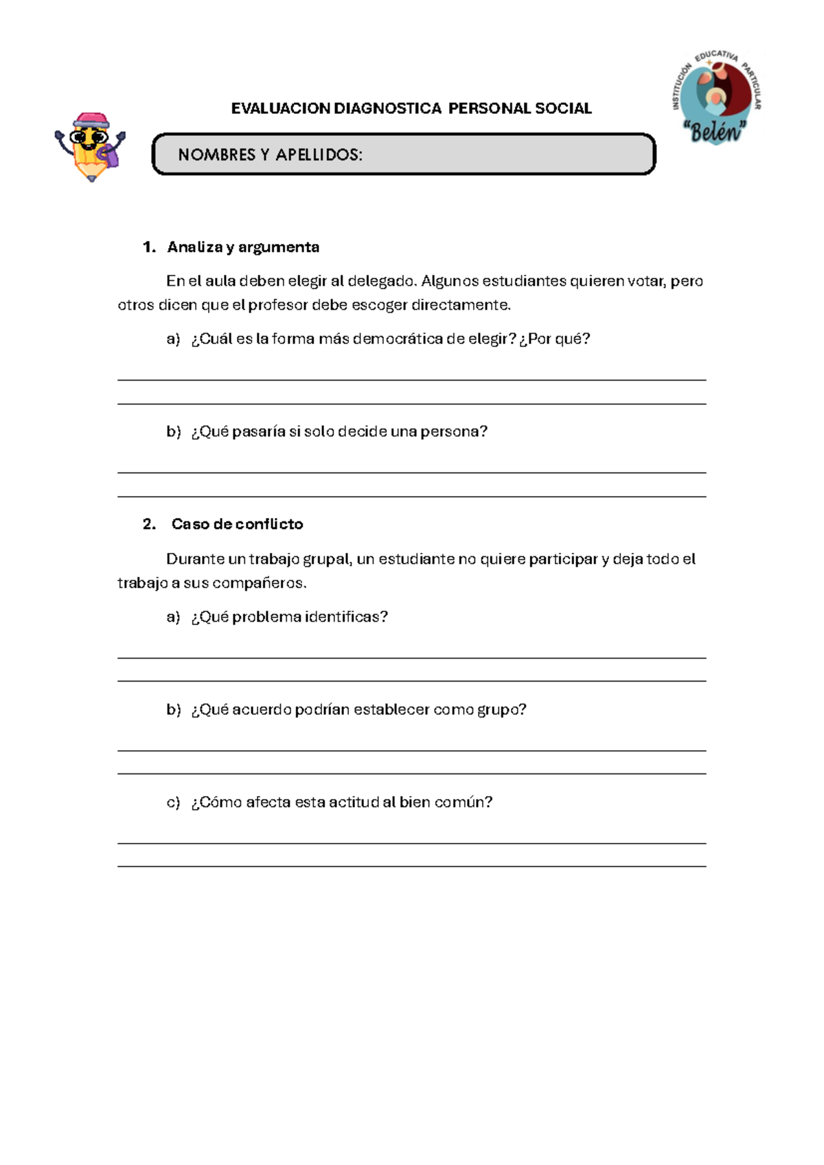 Evaluación Diagnóstica 6TO Personal Social: Análisis y Conflictos ...