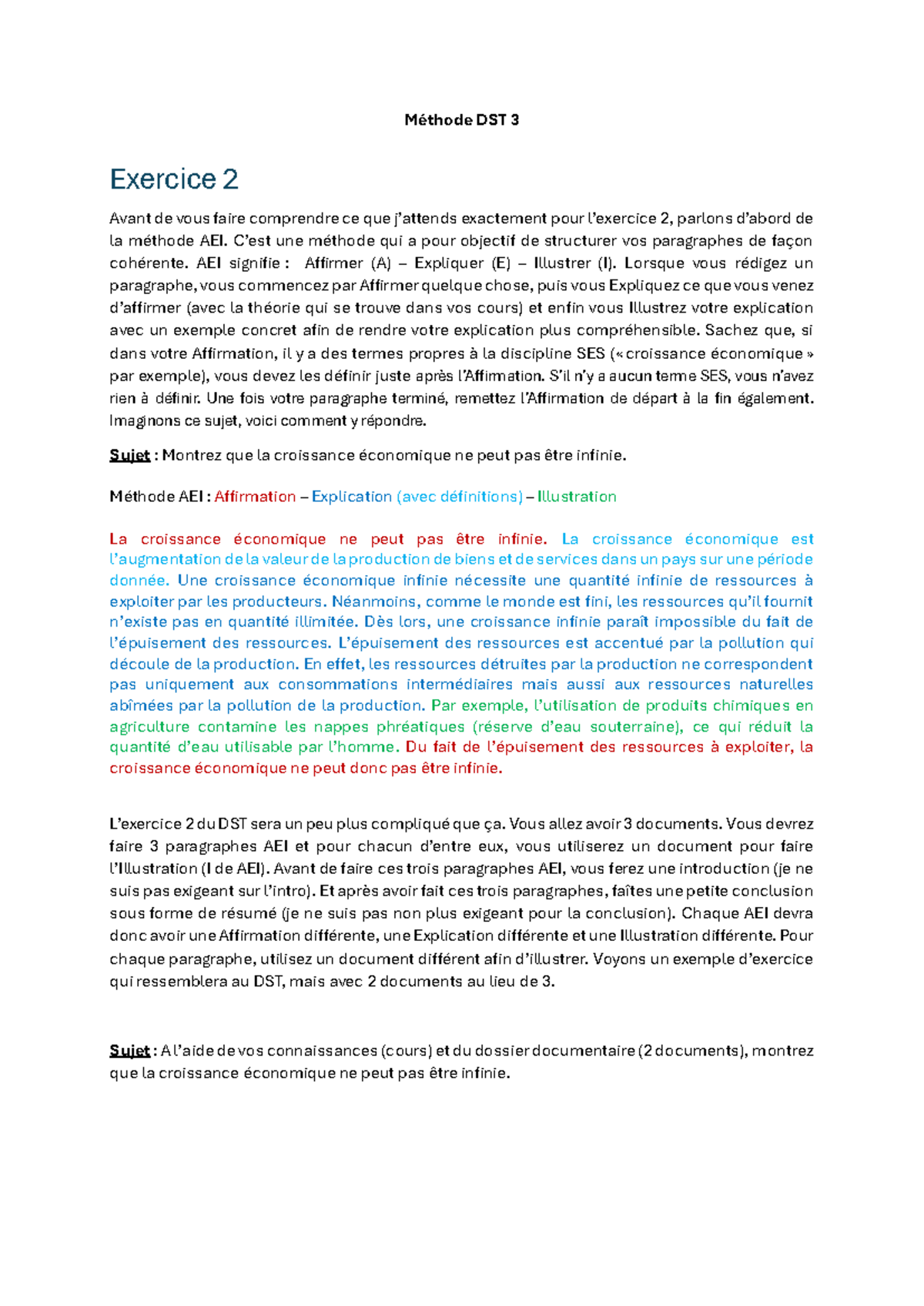 Méthode AEI pour le DST 3: La Croissance Économique Limitée - Studocu