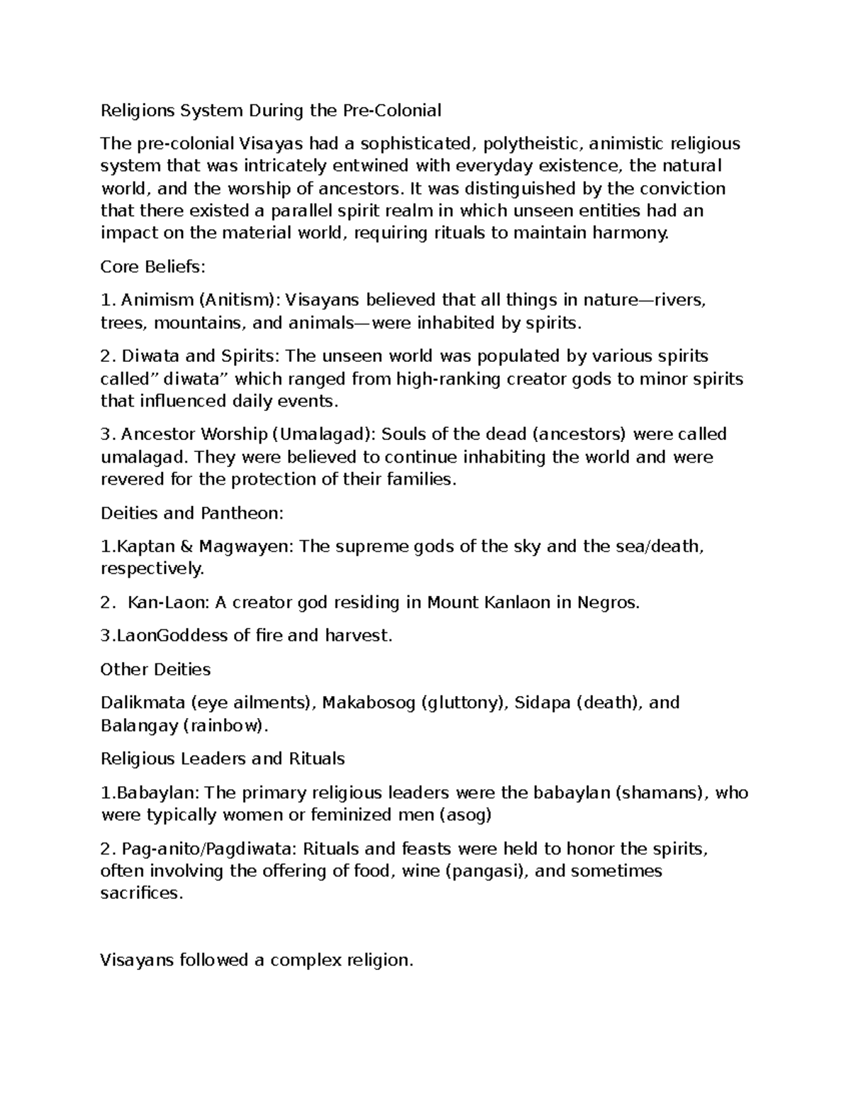 History Report: Religious System in the Visayas (Pre-Colonial) - Studocu