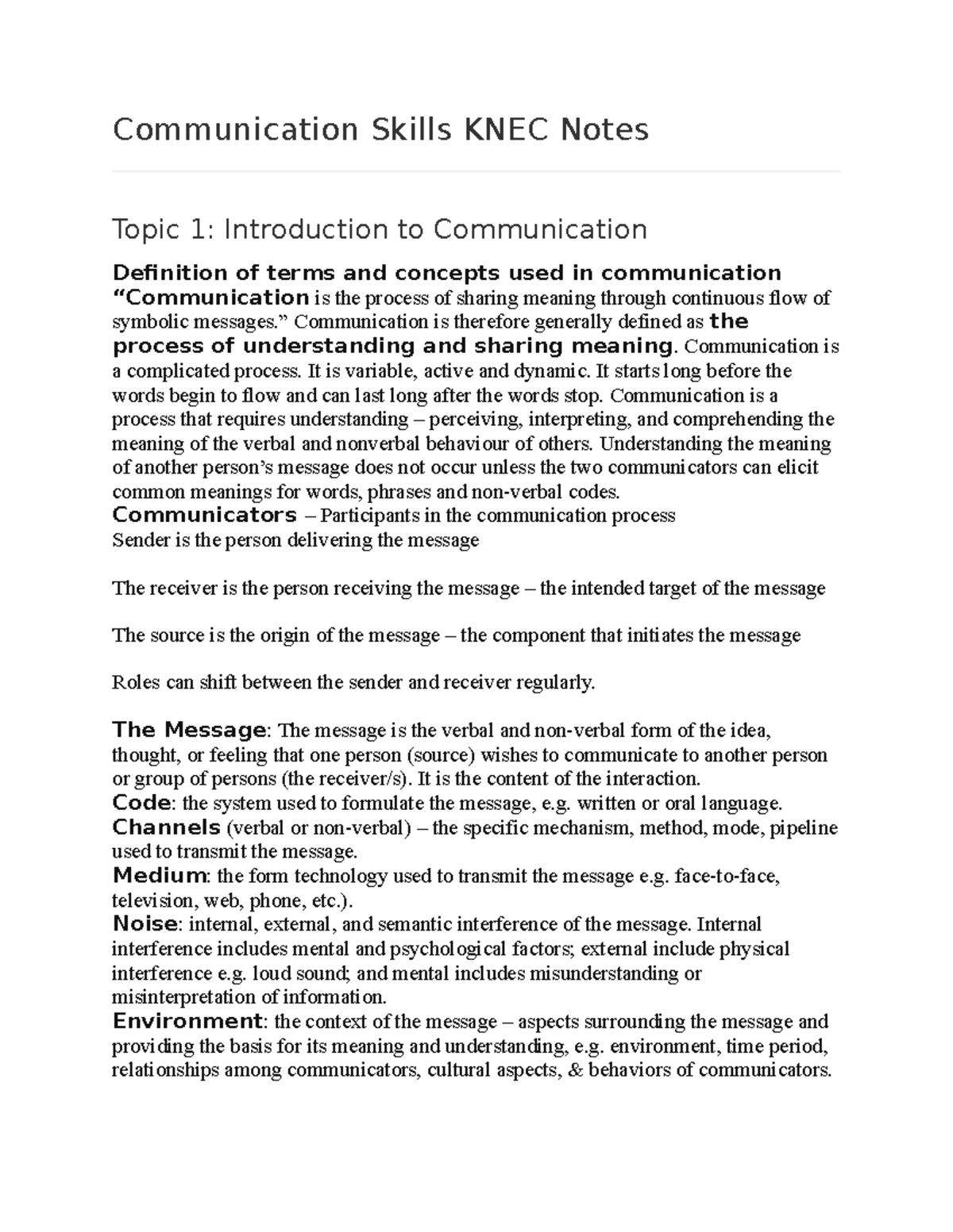 1.introduction to communication skills notes - Communication Skills ...