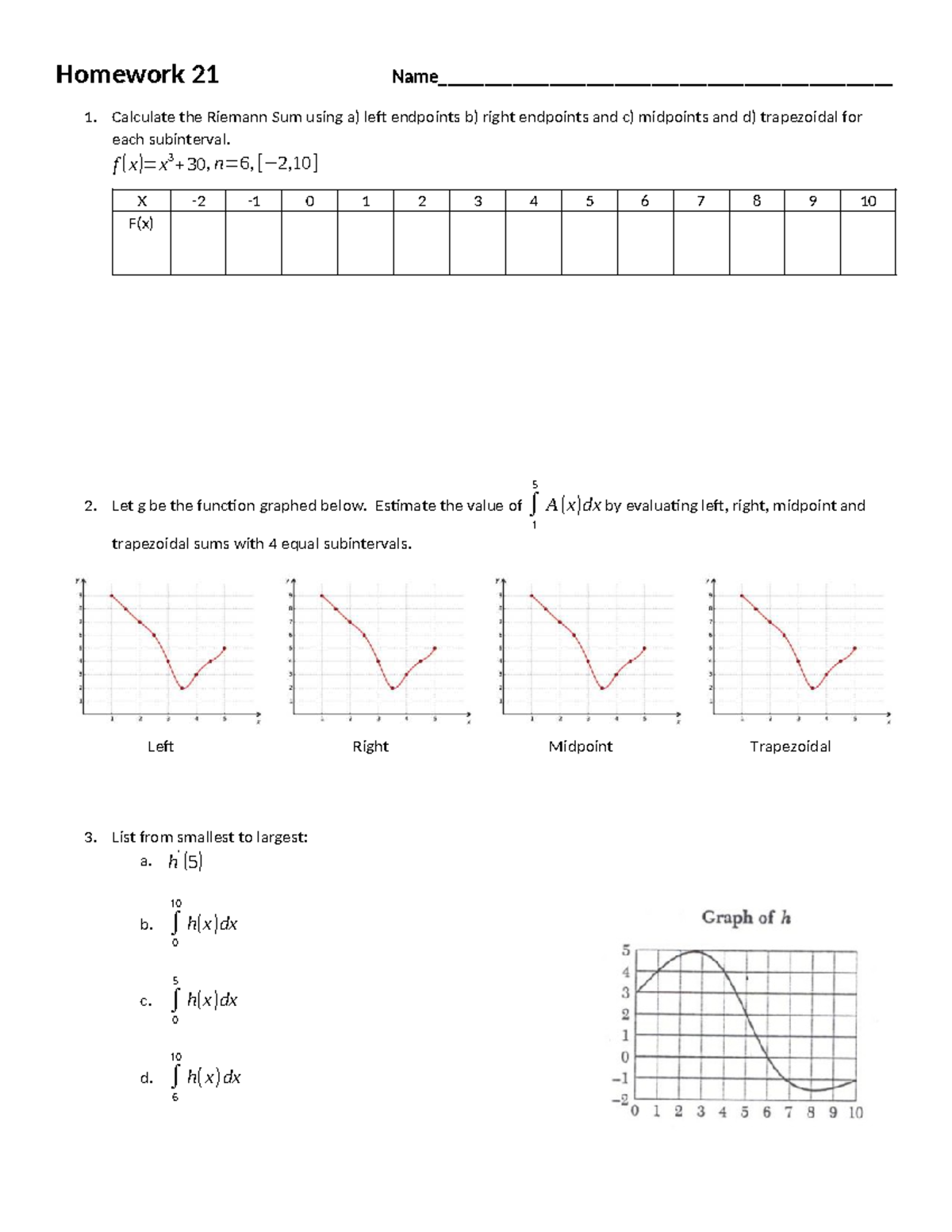 Calculating Riemann Sums & Definite Integrals - HW 21 - Studocu