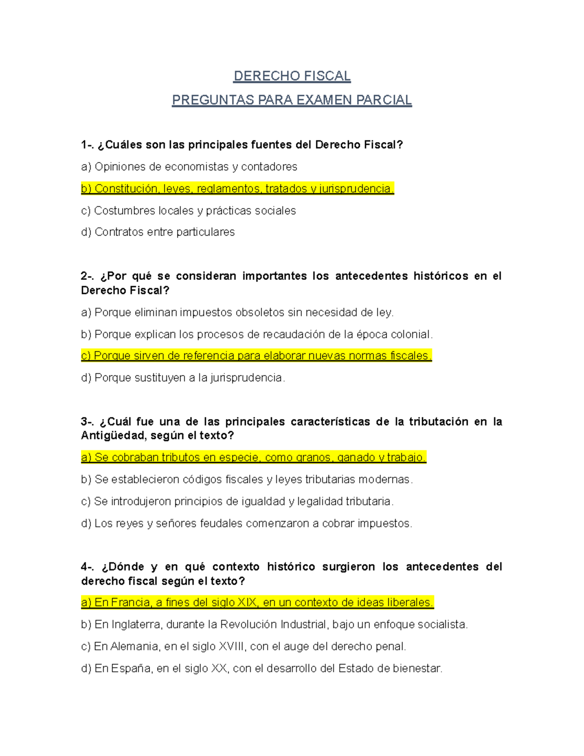 Derecho Fiscal: Preguntas Clave para el Examen Parcial - Studocu