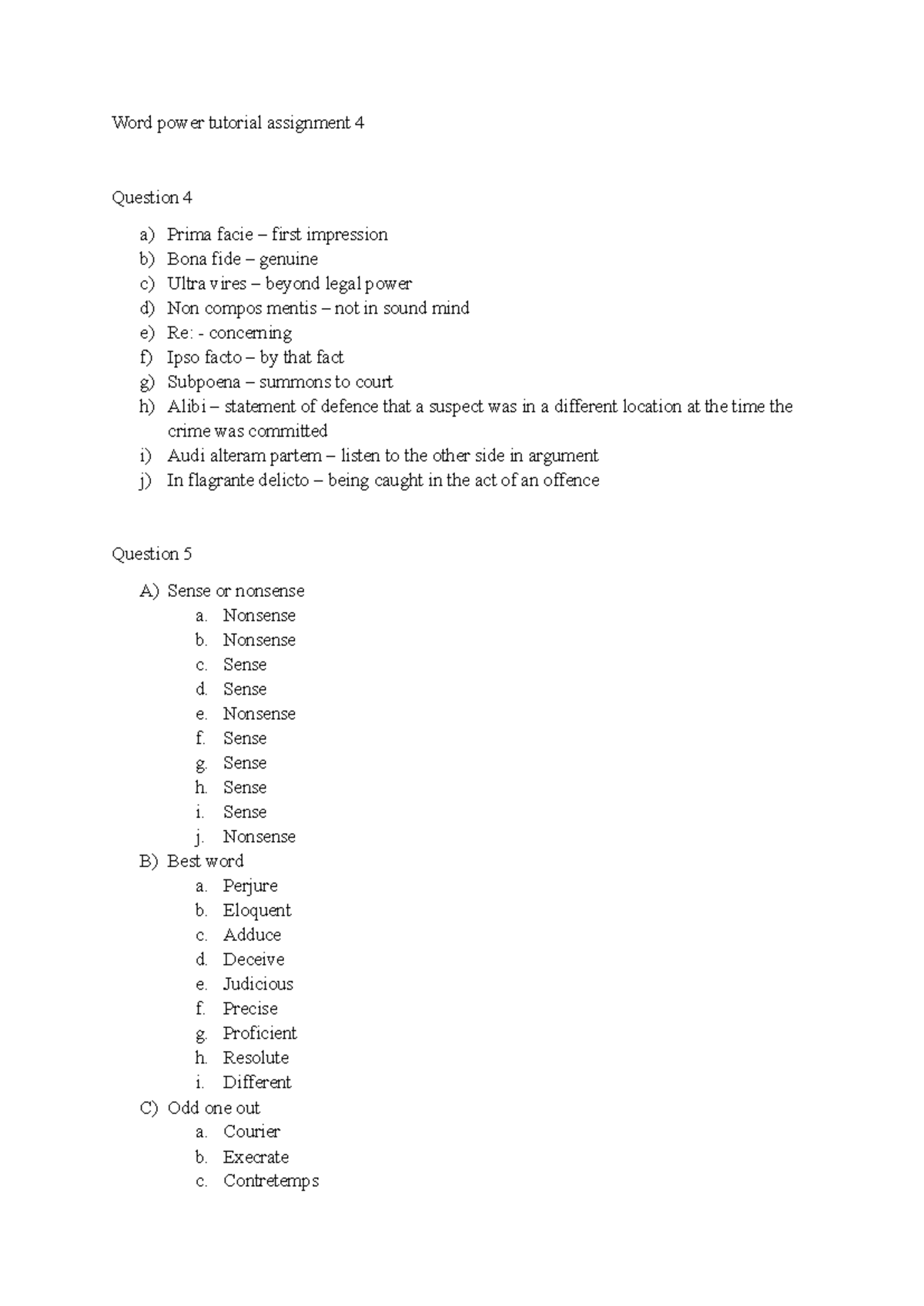 Word Power Tutorial Assignment 4: Vocabulary & Concepts - Studocu