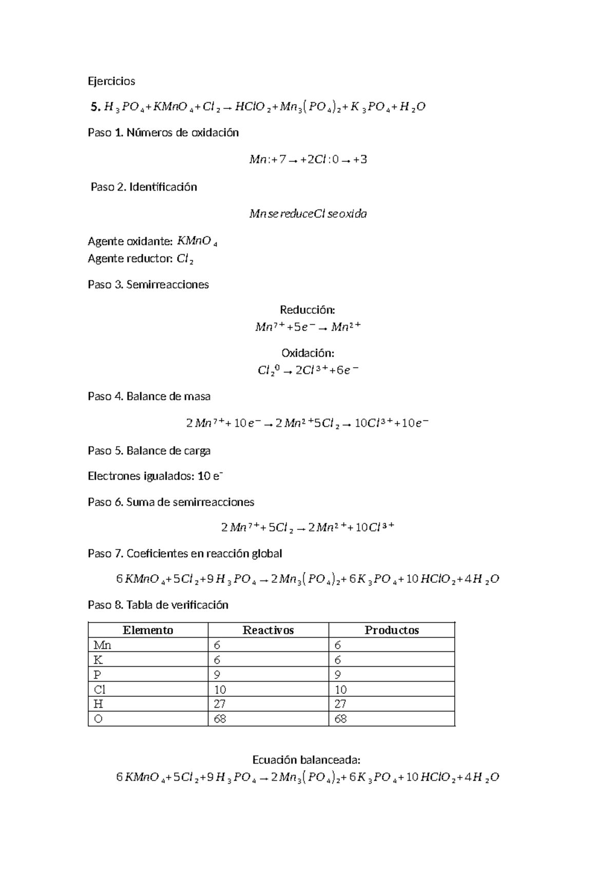 Ejercicios de Química: Balanceo de Reacciones Redox - Studocu