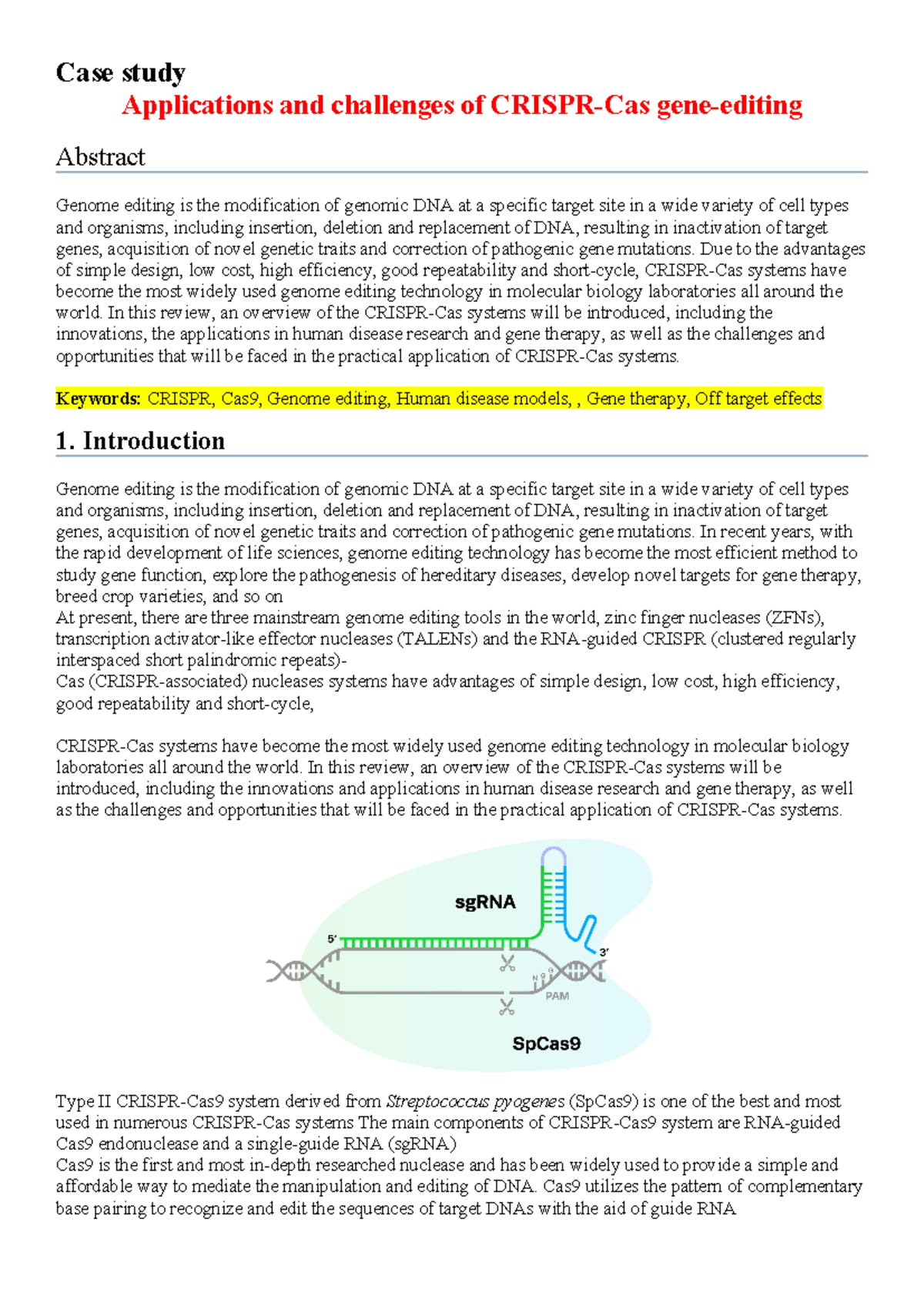 Case study student Applications and challenges of Crispr-Cas gene ...