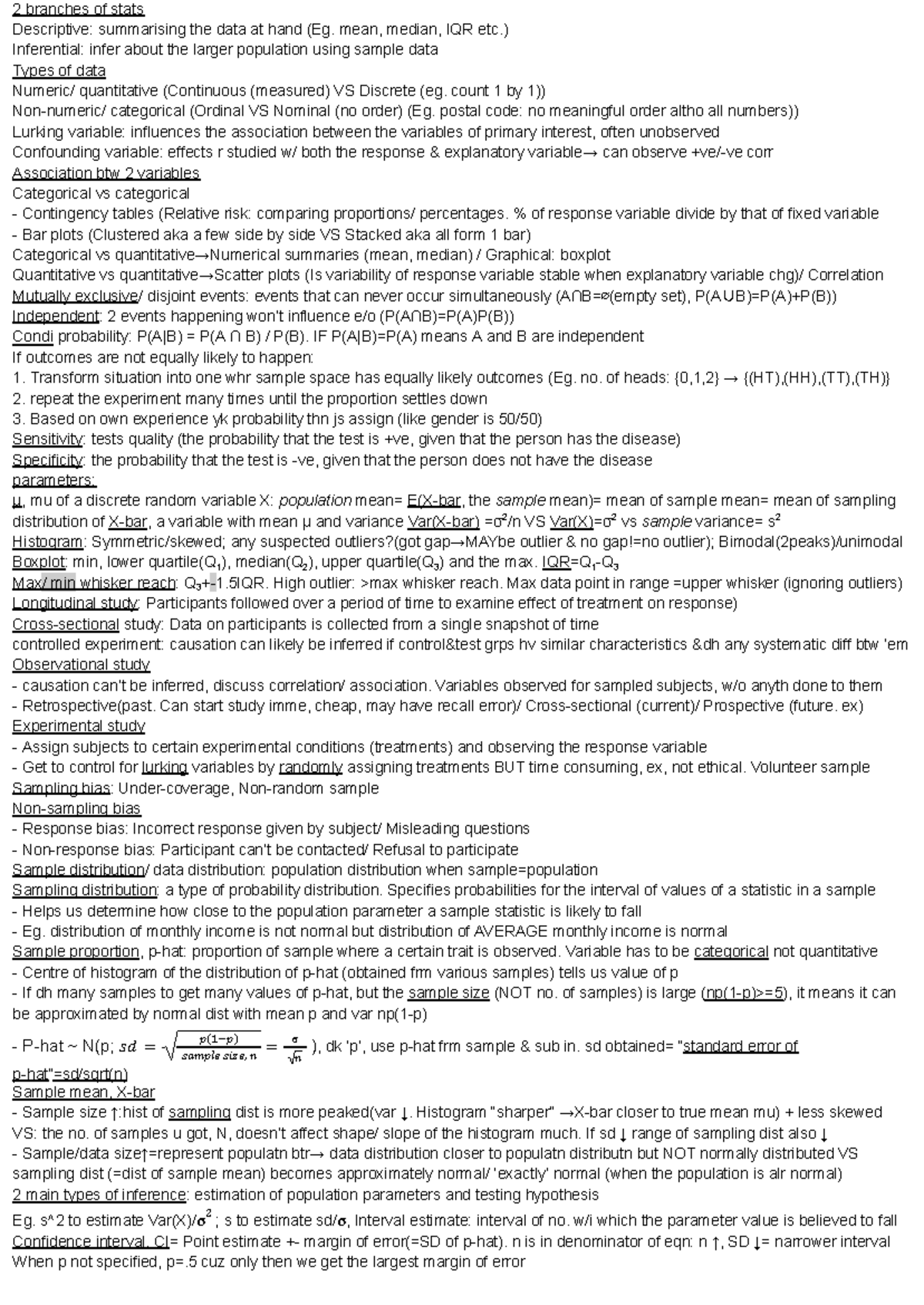 ST1131 Statistics Cheat Sheet: Key Concepts & Definitions - Studocu