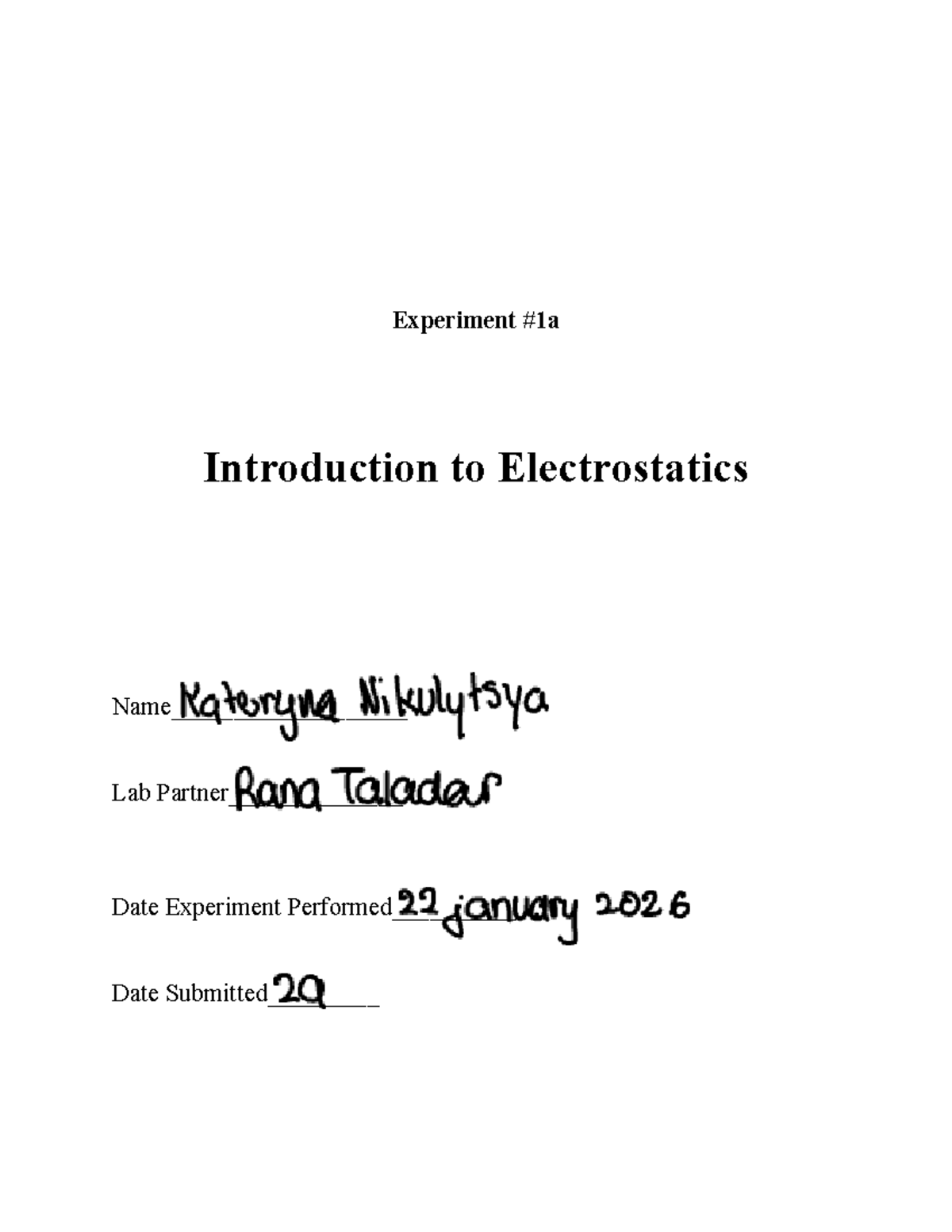 Lab 1a: Introduction to Electrostatics - Physics Electricity Magnetism ...